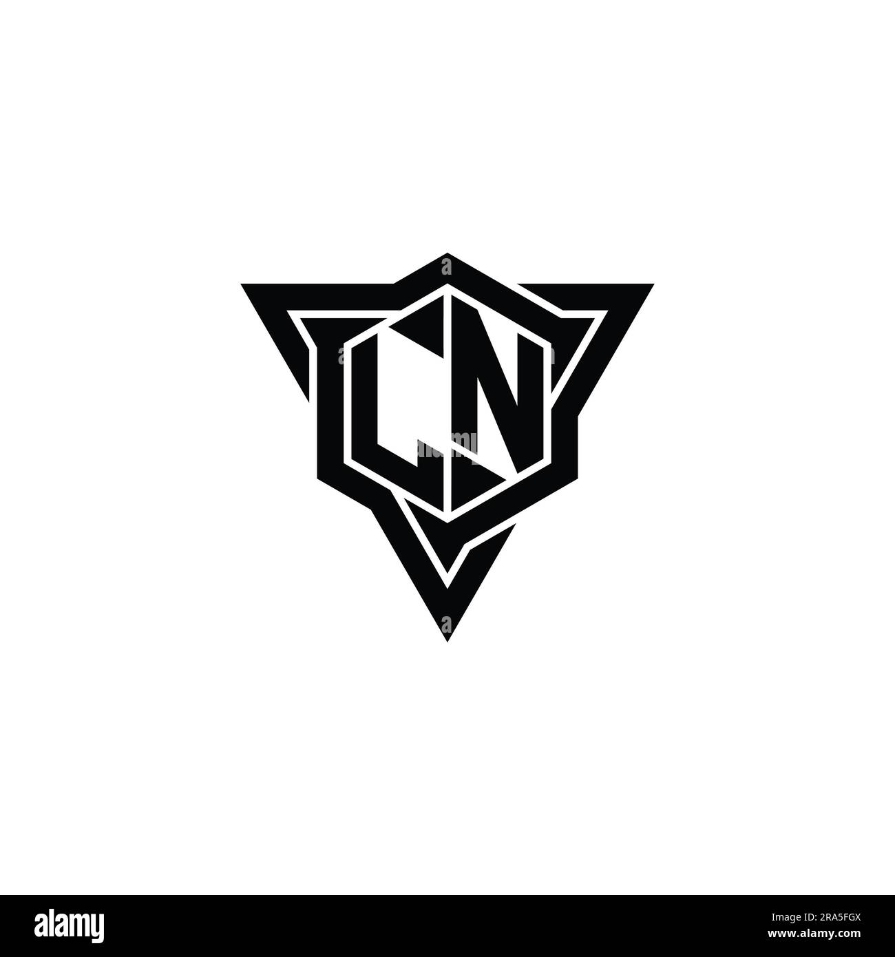 LN Letter Logo monogram hexagon shape with triangle outline sharp slice style design template ...