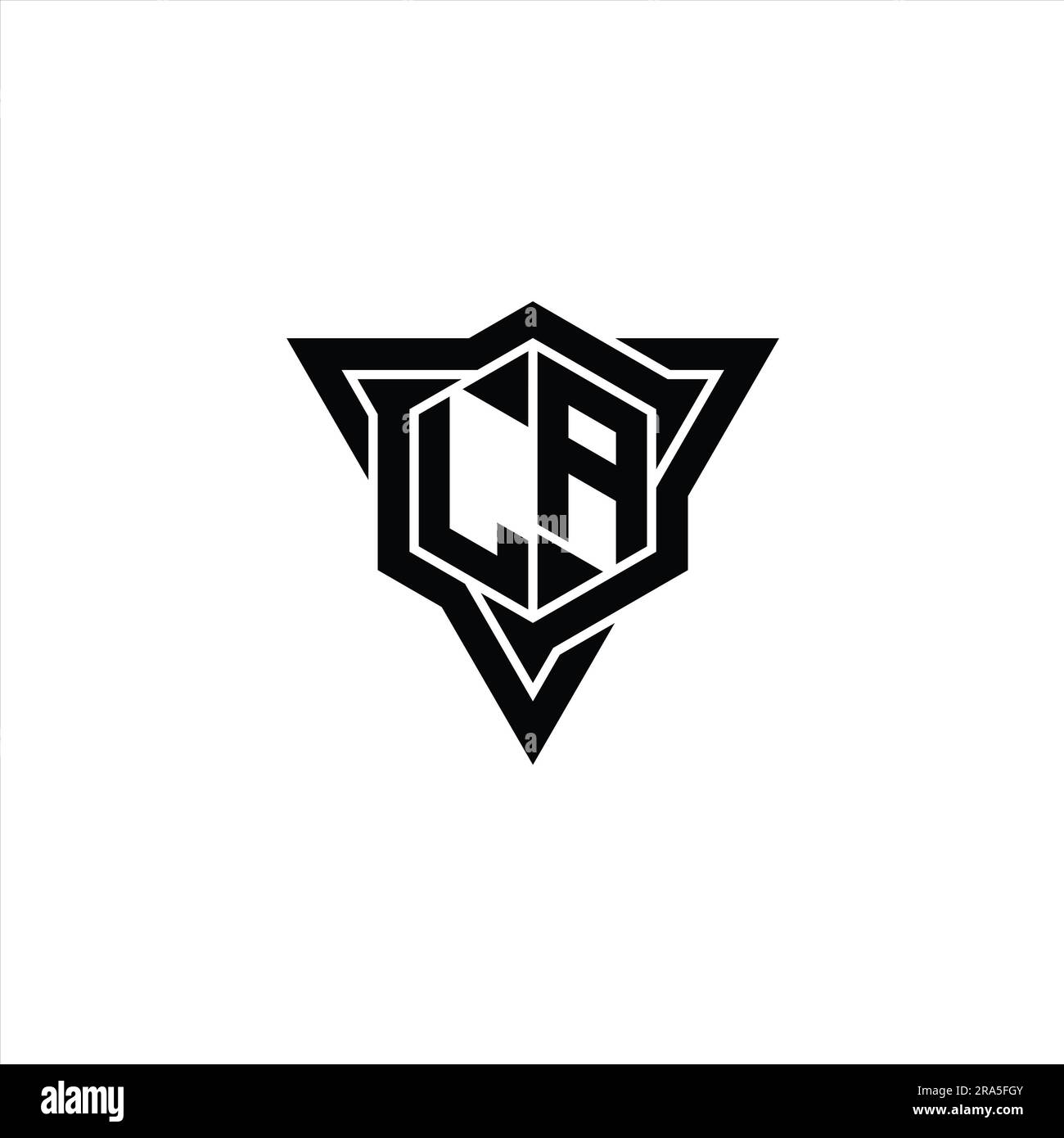 LA Letter Logo monogram hexagon shape with triangle outline sharp slice style design template ...