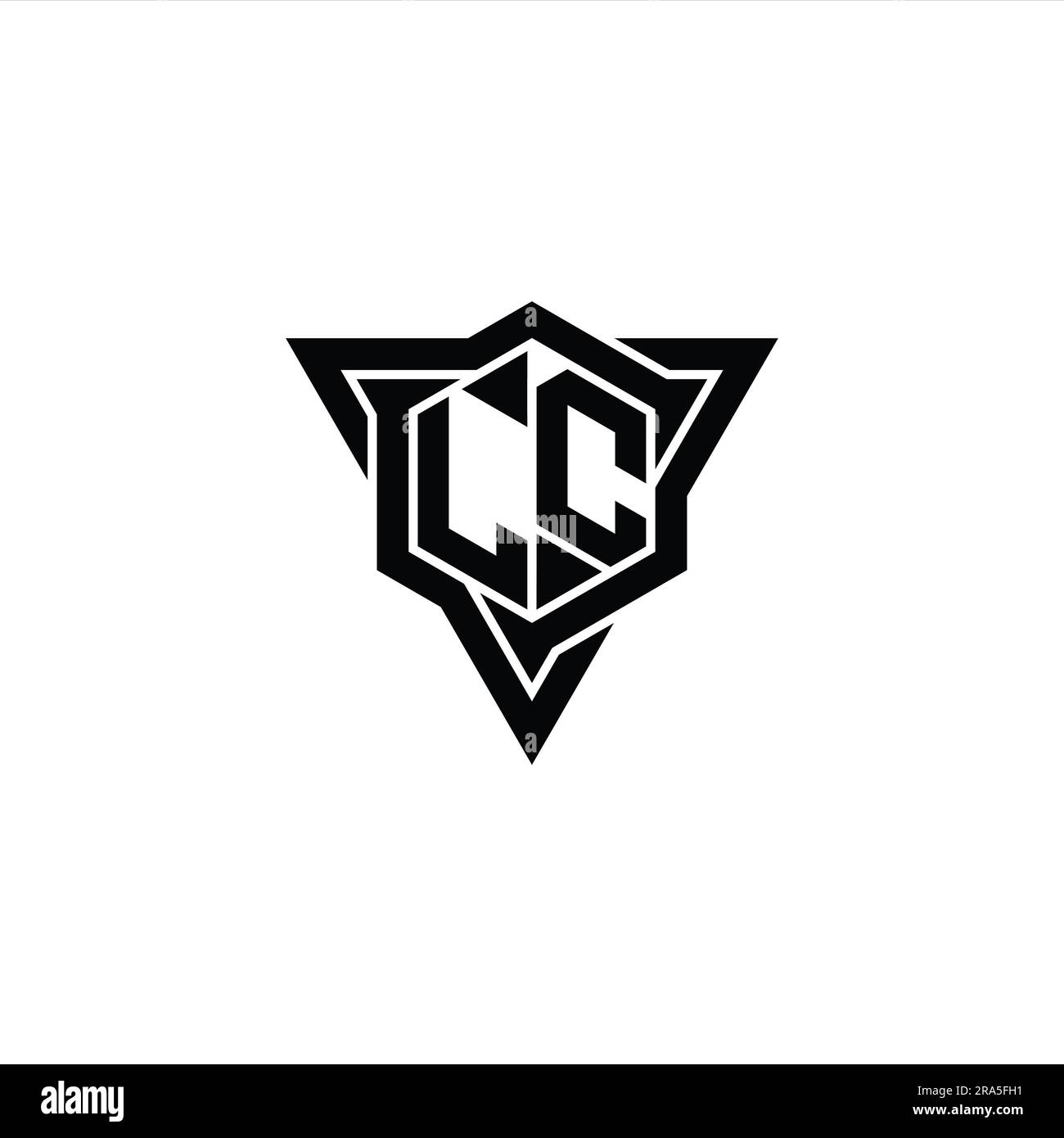 LC Letter Logo monogram hexagon shape with triangle outline sharp slice style design template ...