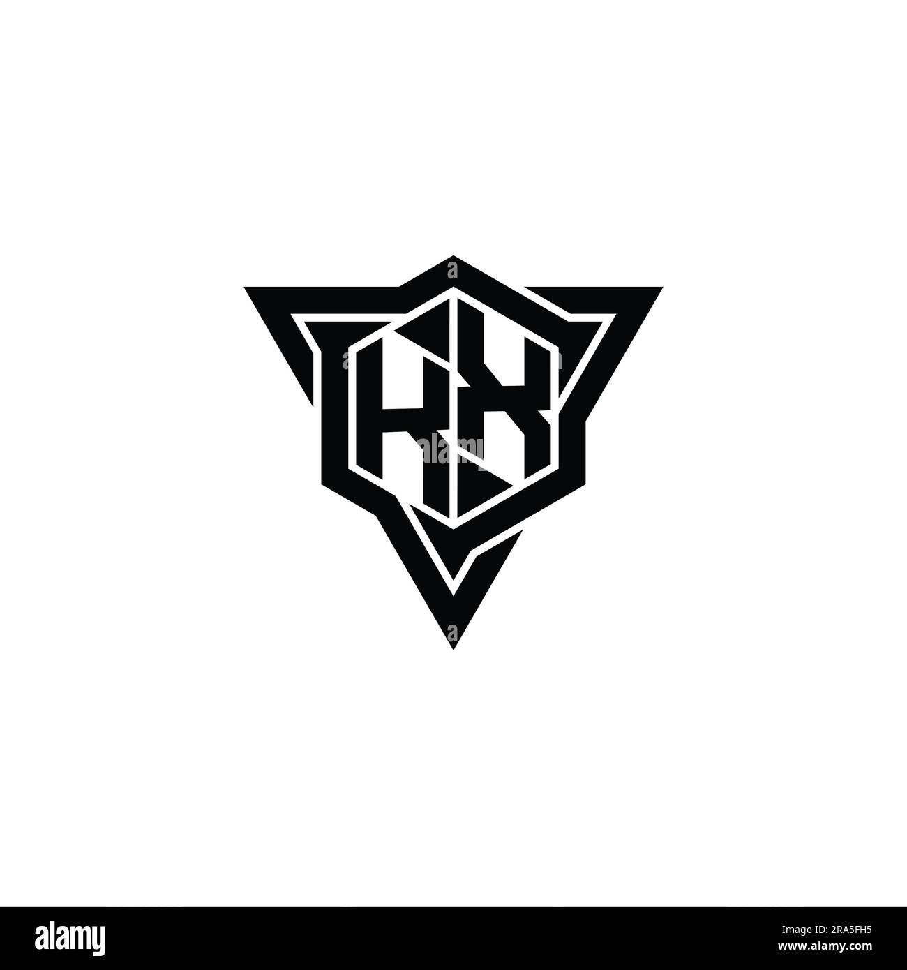 KX Letter Logo monogram hexagon shape with triangle outline sharp slice style design template ...