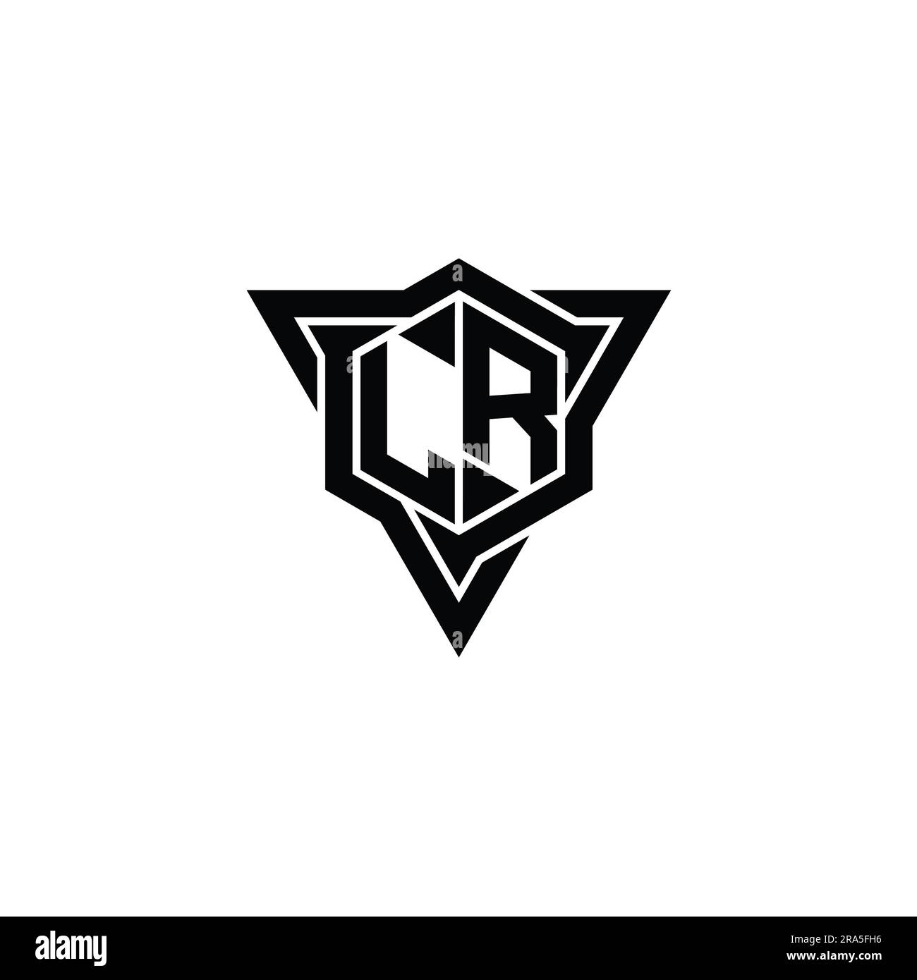 Lr Letter Logo Monogram Hexagon Shape With Triangle Outline Sharp Slice Style Design Template