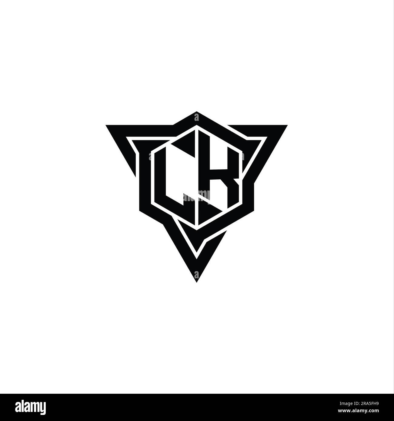 LK Letter Logo monogram hexagon shape with triangle outline sharp slice style design template ...