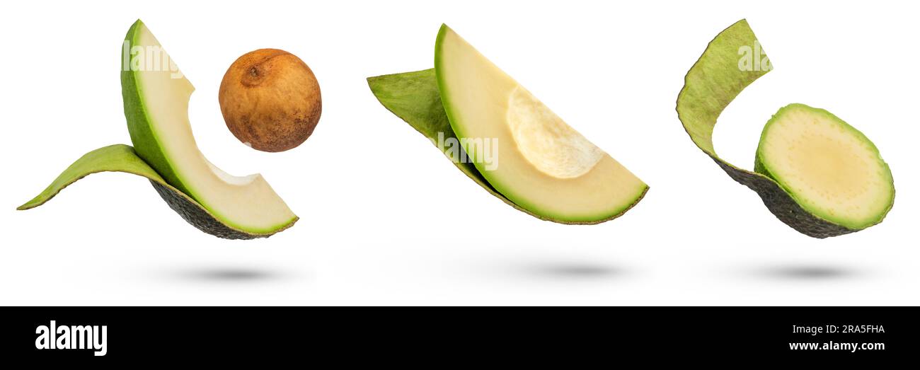 Several slices of fresh avocado on a white isolated background. Avocado ...