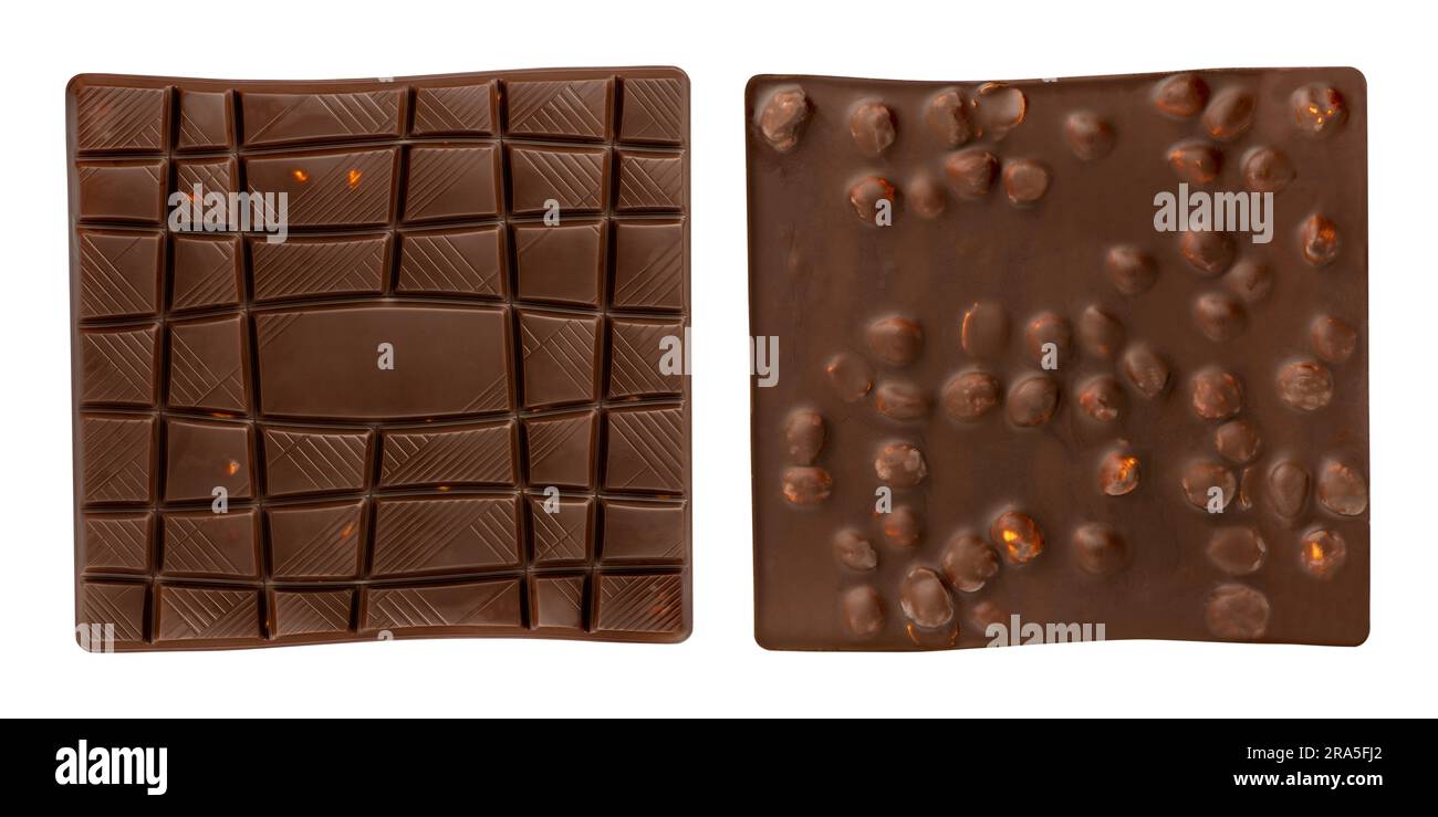 Whole bar of dark chocolate with flattering nuts isolated on white ...