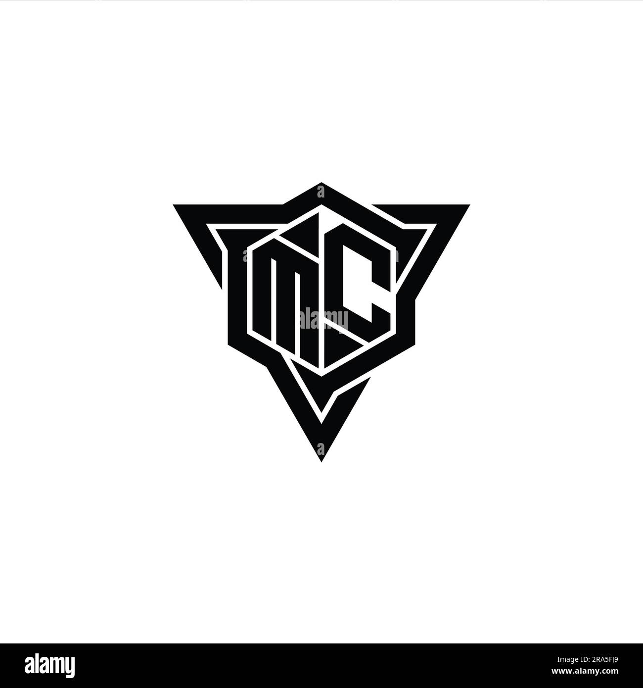MC Letter Logo monogram hexagon shape with triangle outline sharp slice ...
