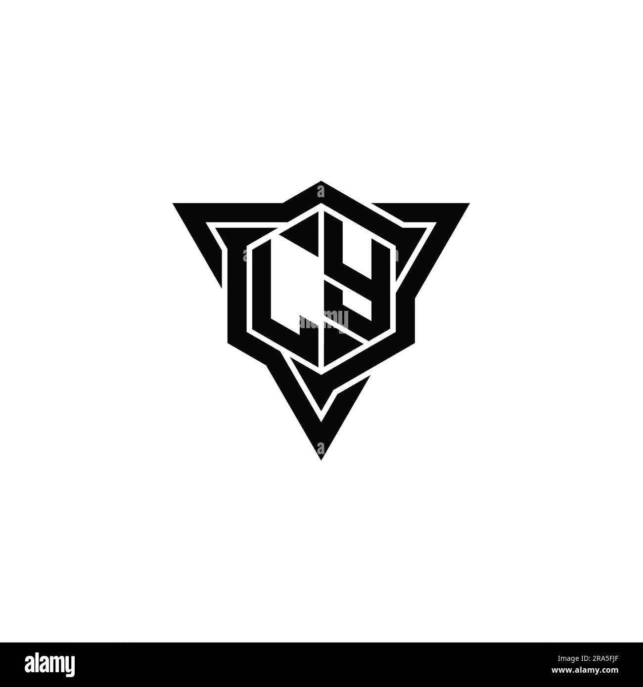 LY Letter Logo monogram hexagon shape with triangle outline sharp slice style design template ...