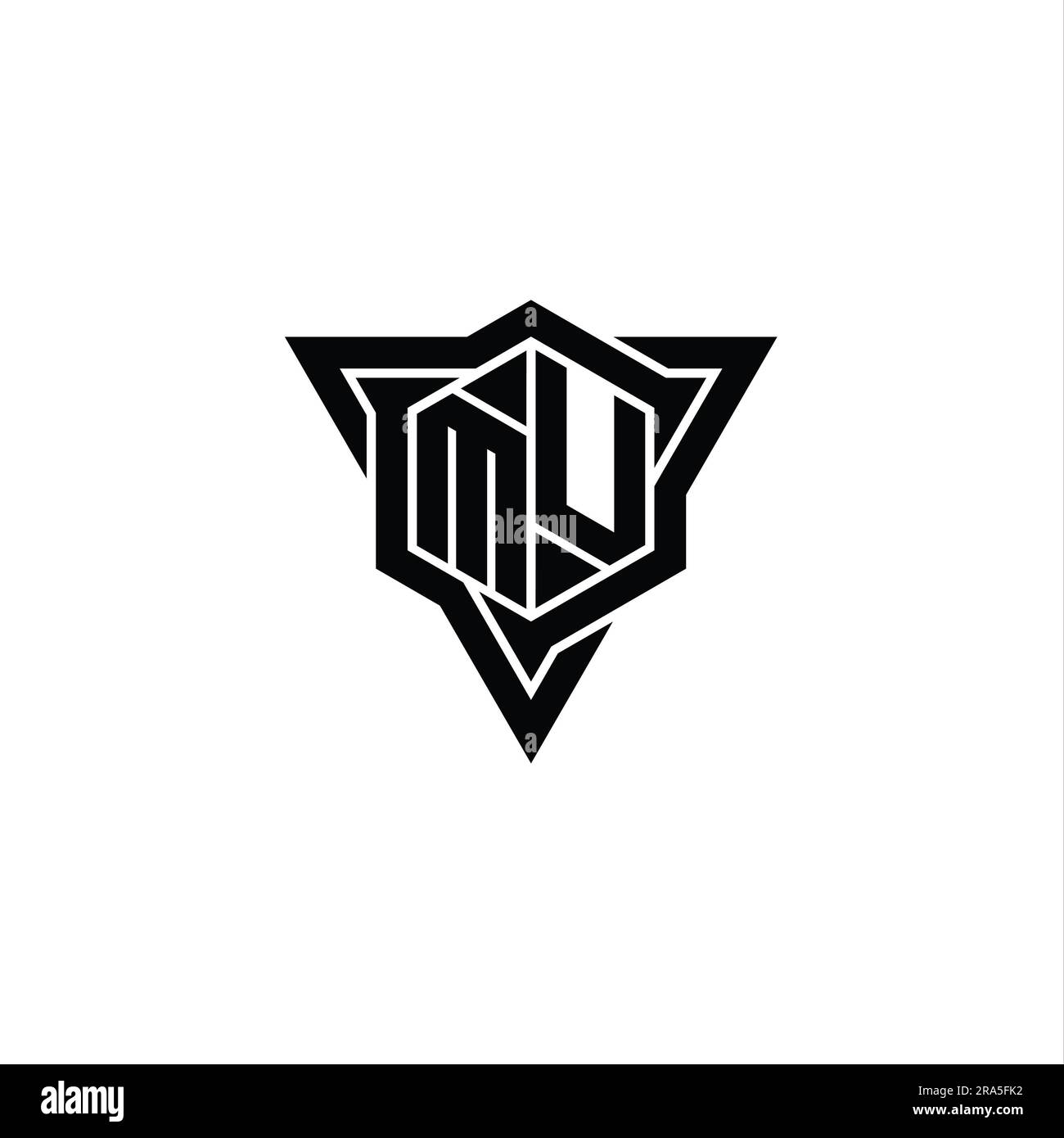 MU Letter Logo monogram hexagon shape with triangle outline sharp slice style design template ...