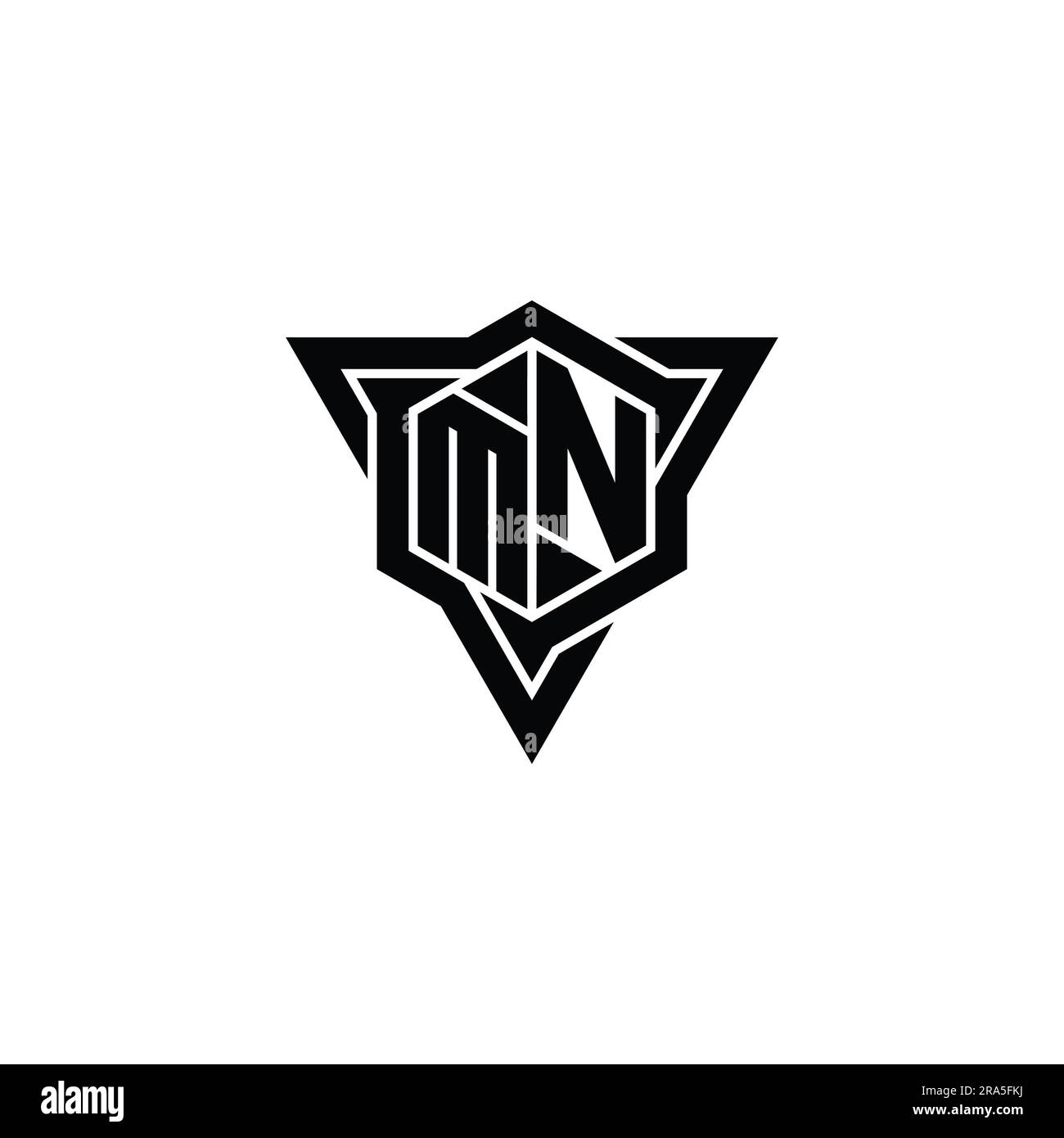 MN Letter Logo monogram hexagon shape with triangle outline sharp slice ...