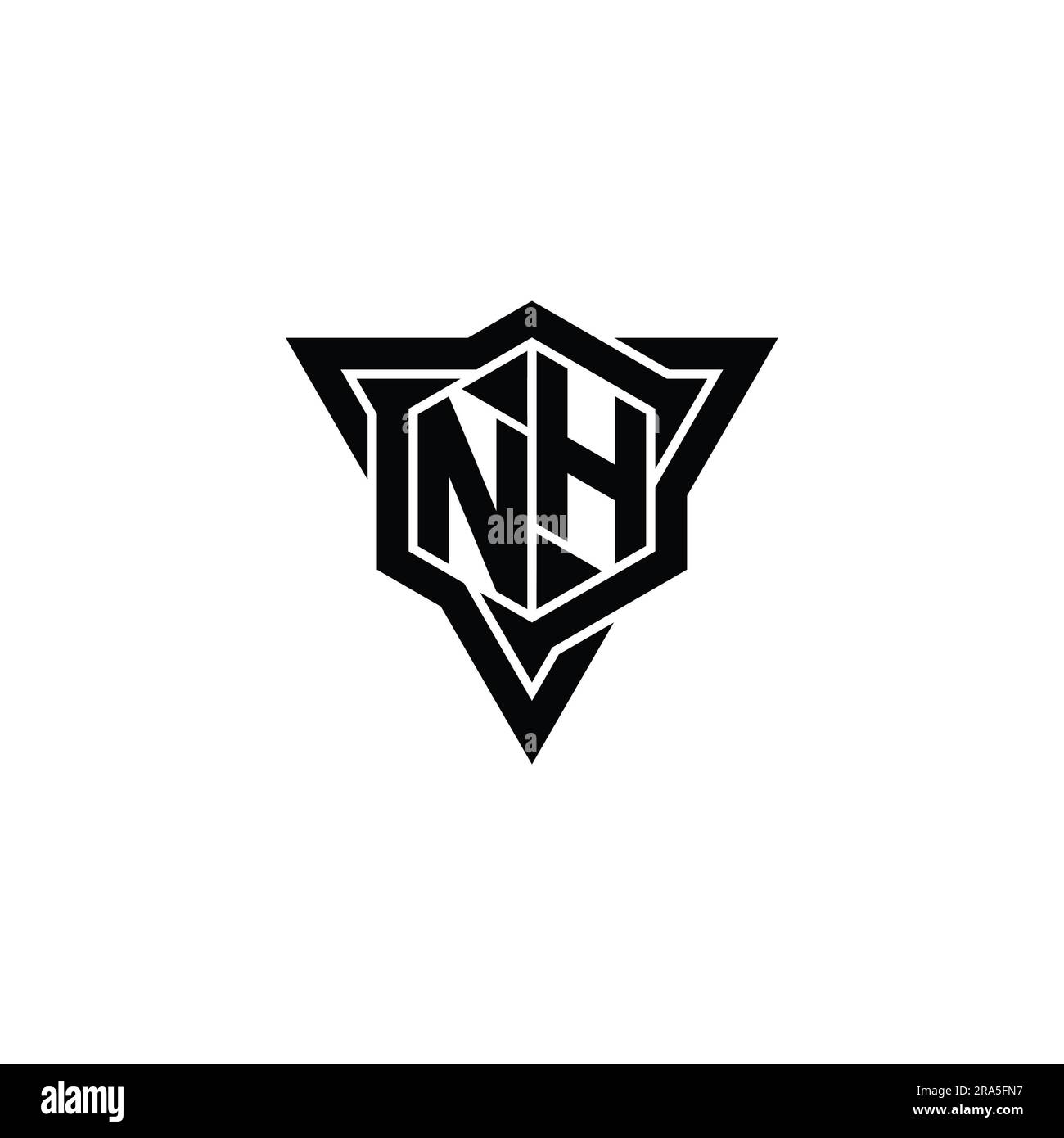 NH Letter Logo monogram hexagon shape with triangle outline sharp slice style design template ...