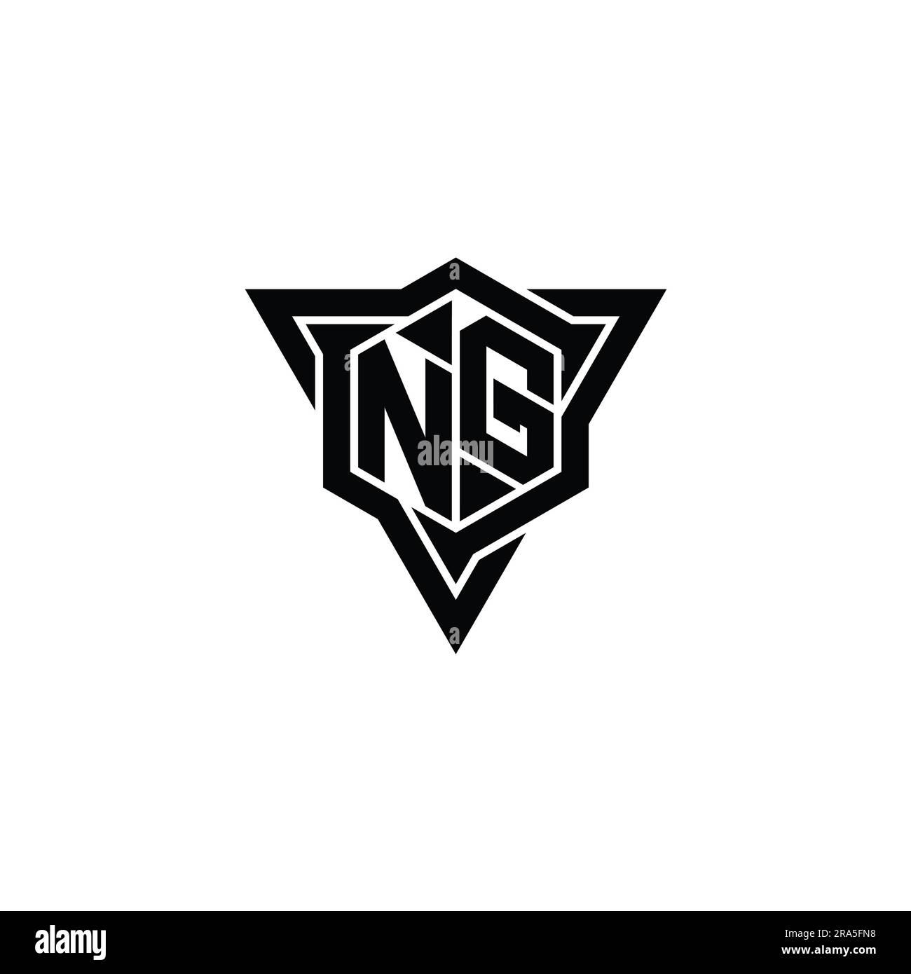 NG Letter Logo monogram hexagon shape with triangle outline sharp slice ...