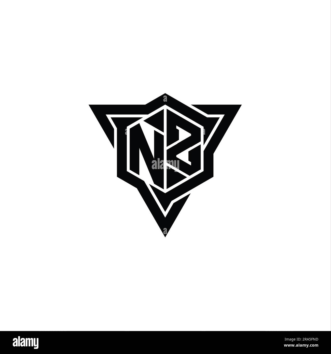 Nz Letter Logo Monogram Hexagon Shape With Triangle Outline Sharp Slice Style Design Template