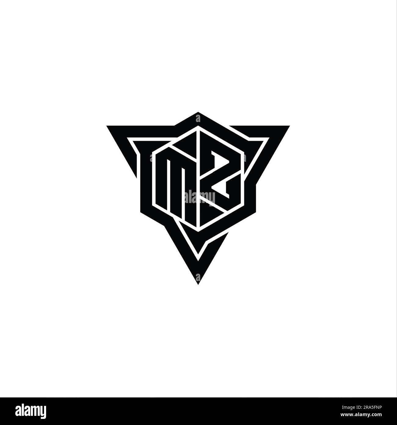 MZ Letter Logo monogram hexagon shape with triangle outline sharp slice style design template ...