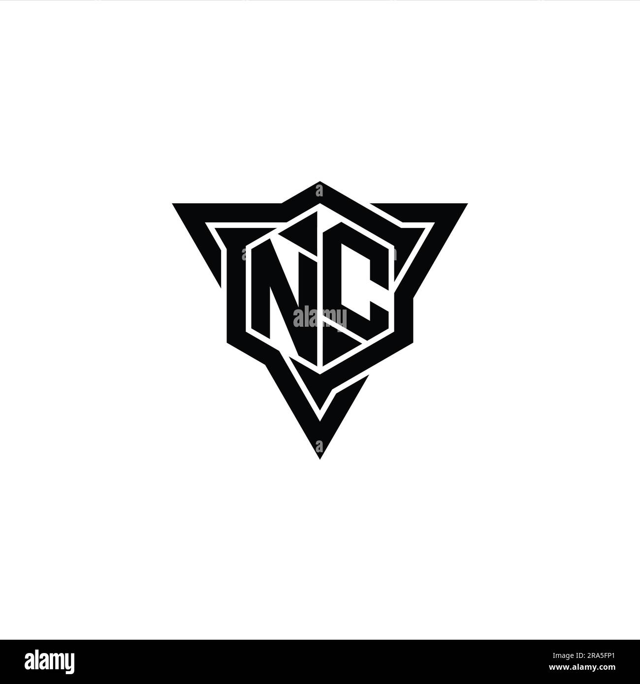 NC Letter Logo monogram hexagon shape with triangle outline sharp slice style design template ...