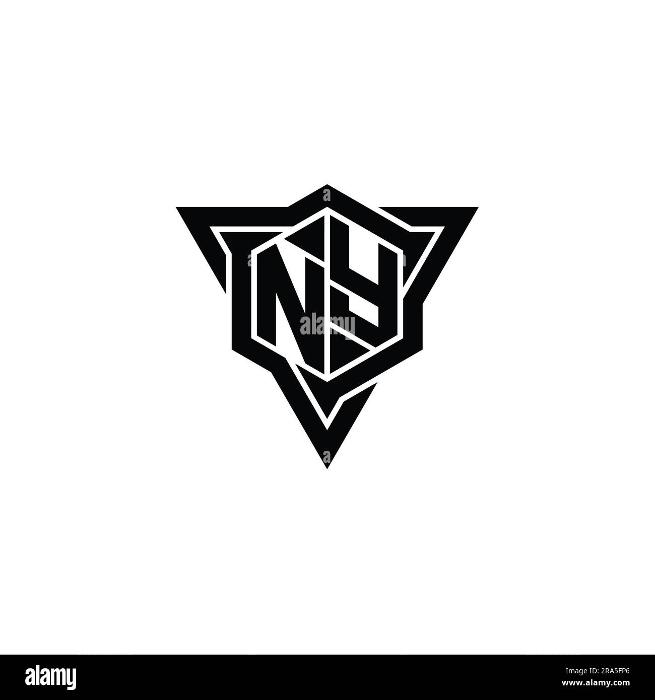 NY Letter Logo monogram hexagon shape with triangle outline sharp slice style design template ...