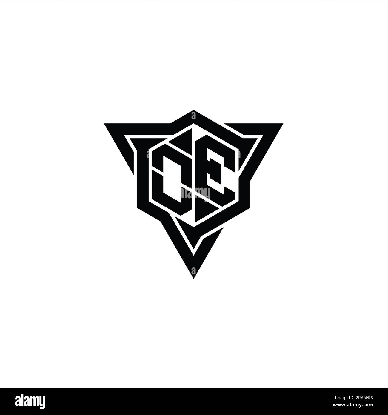 Oe Letter Logo Monogram Hexagon Shape With Triangle Outline Sharp Slice Style Design Template