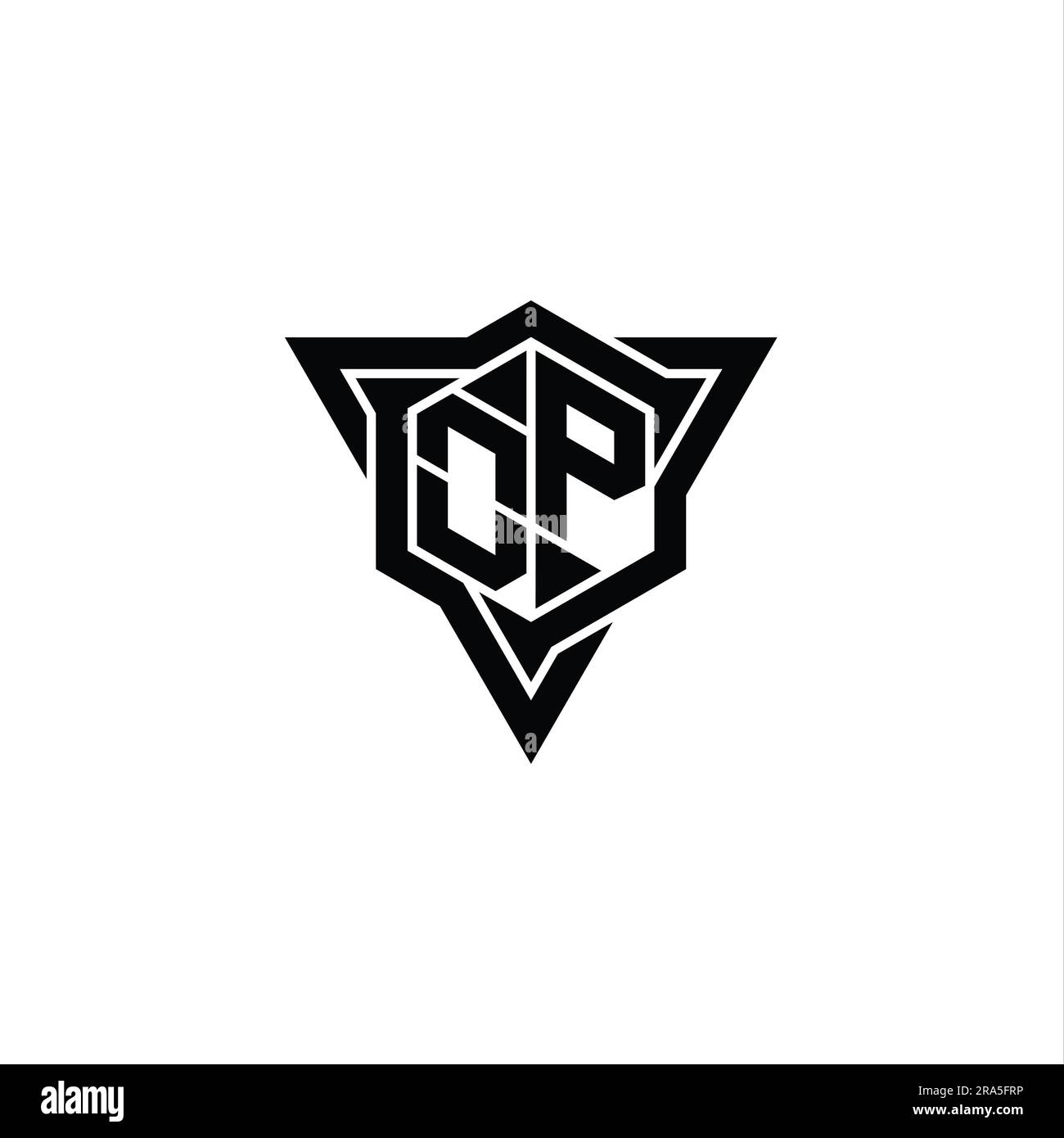 OP Letter Logo monogram hexagon shape with triangle outline sharp slice ...