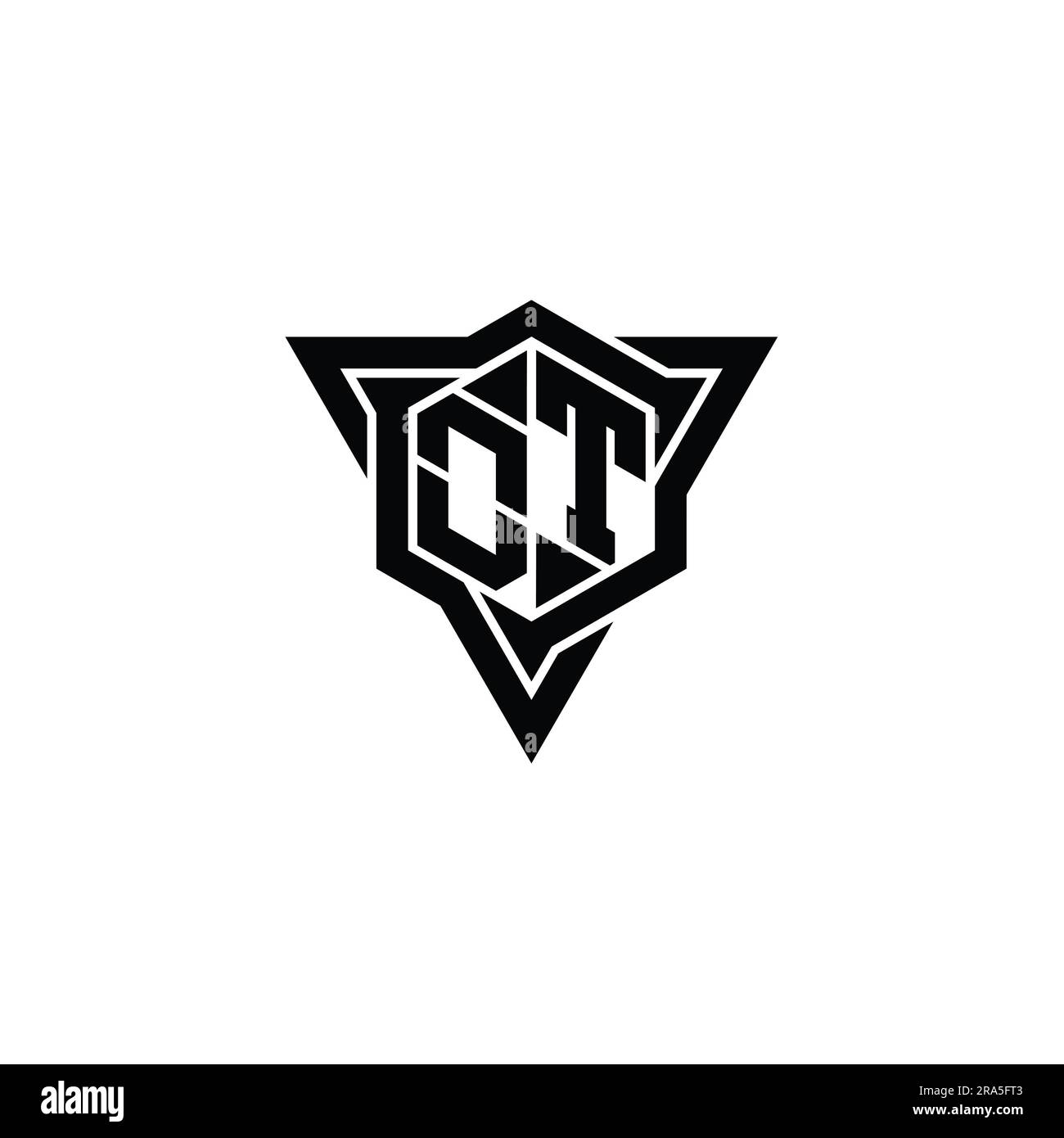 OT Letter Logo monogram hexagon shape with triangle outline sharp slice style design template ...