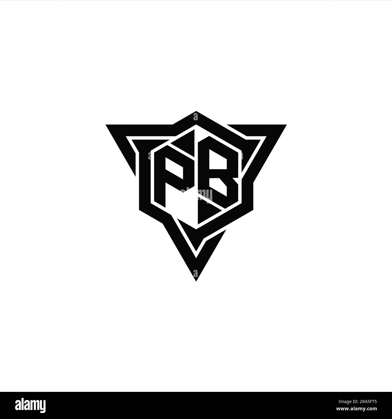 PB Letter Logo monogram hexagon shape with triangle outline sharp slice ...