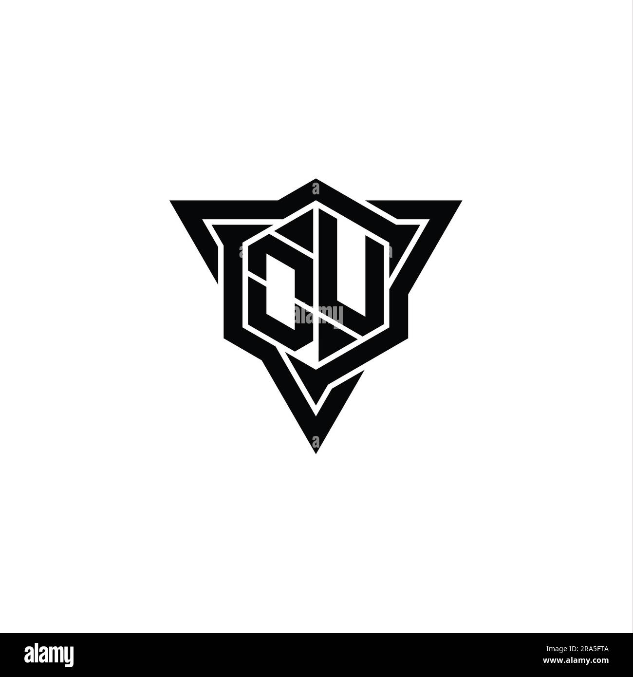OU Letter Logo monogram hexagon shape with triangle outline sharp slice style design template ...