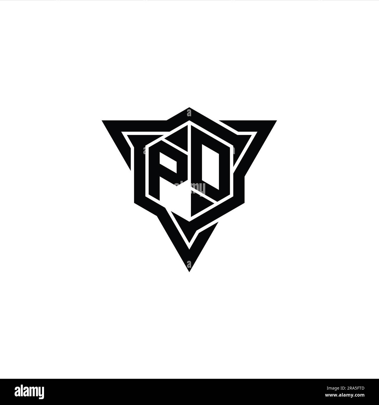 PD Letter Logo monogram hexagon shape with triangle outline sharp slice ...