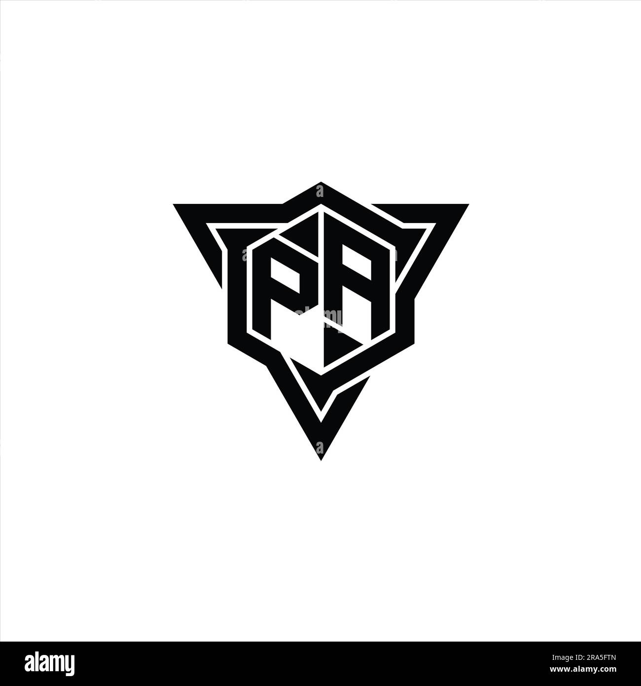 PA Letter Logo monogram hexagon shape with triangle outline sharp slice ...