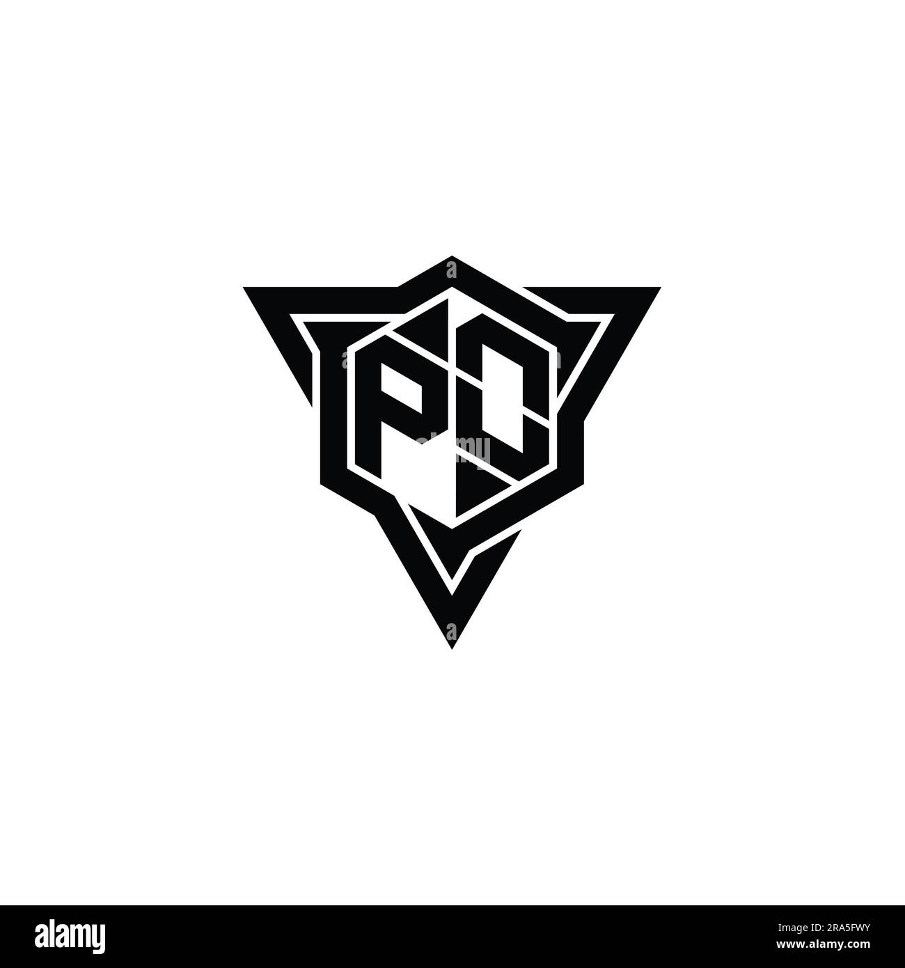 PO Letter Logo monogram hexagon shape with triangle outline sharp slice style design template ...