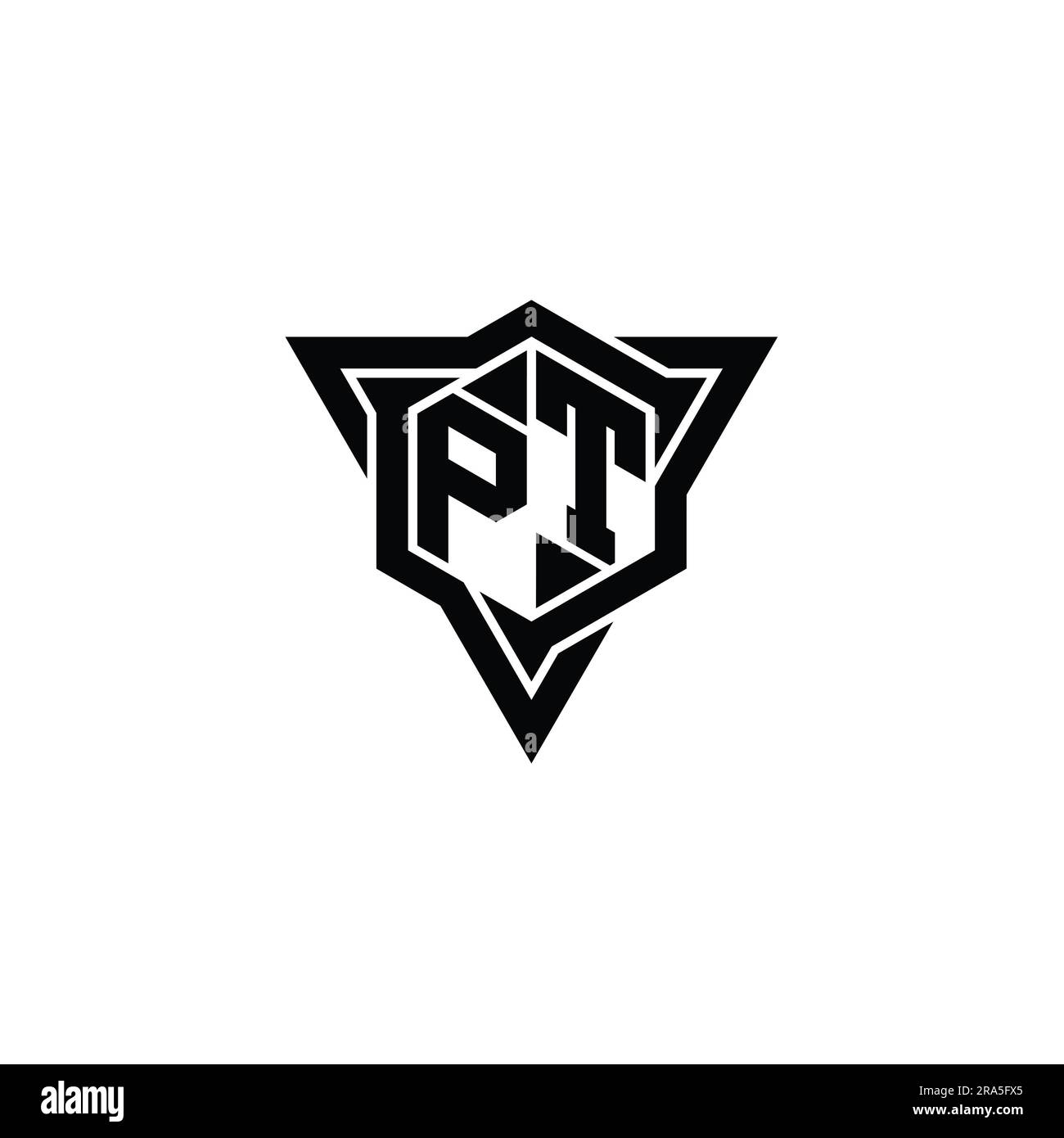 PT Letter Logo monogram hexagon shape with triangle outline sharp slice ...