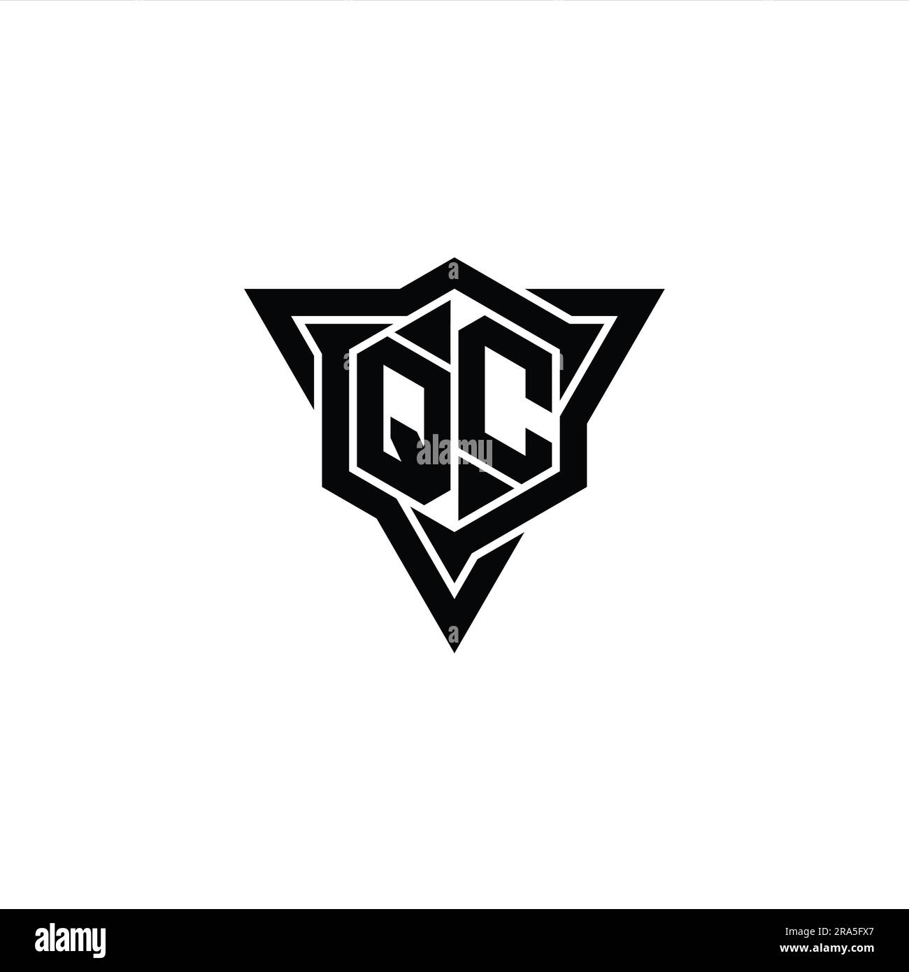 QC Letter Logo monogram hexagon shape with triangle outline sharp slice ...