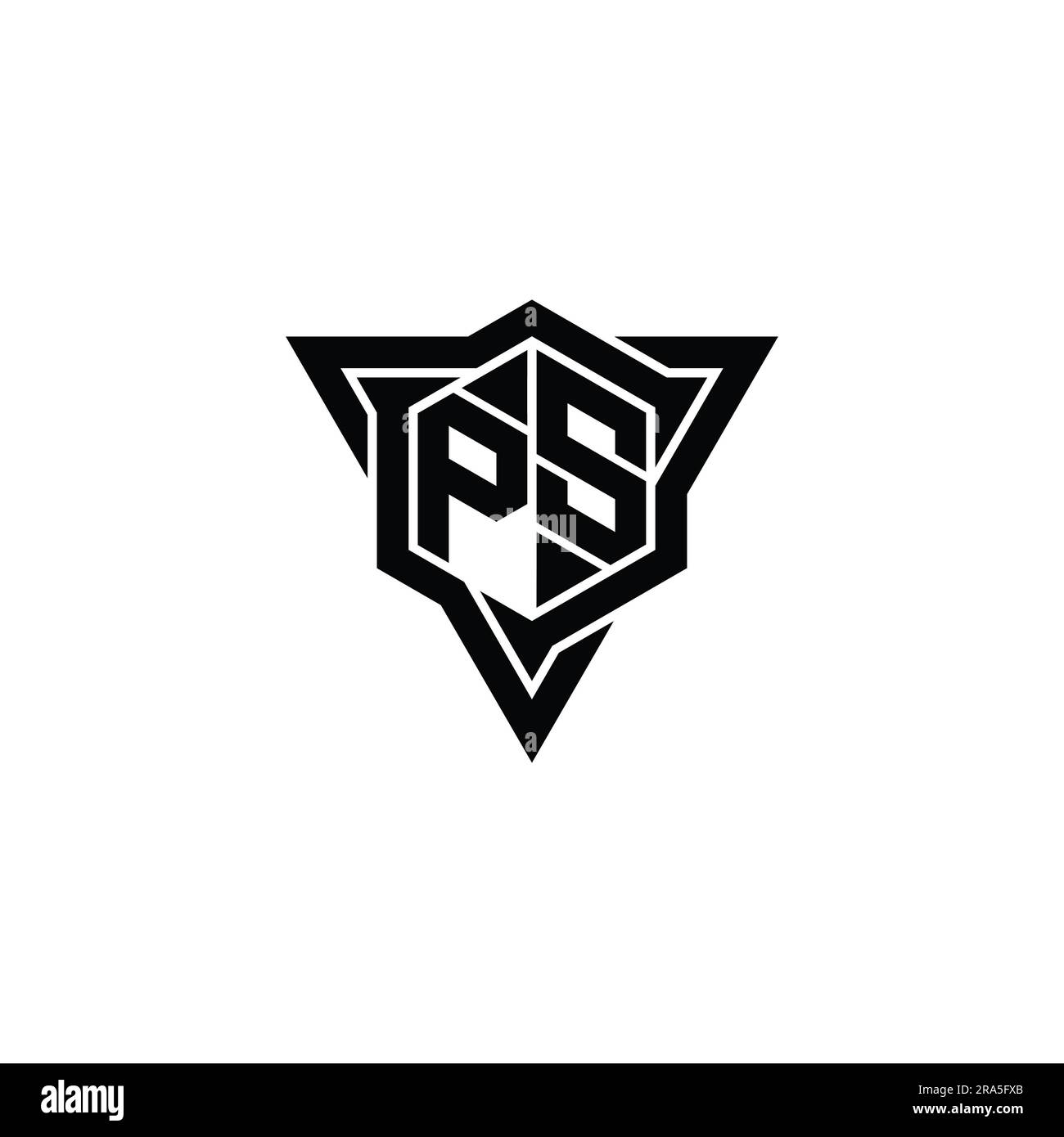 PS Letter Logo monogram hexagon shape with triangle outline sharp slice style design template ...