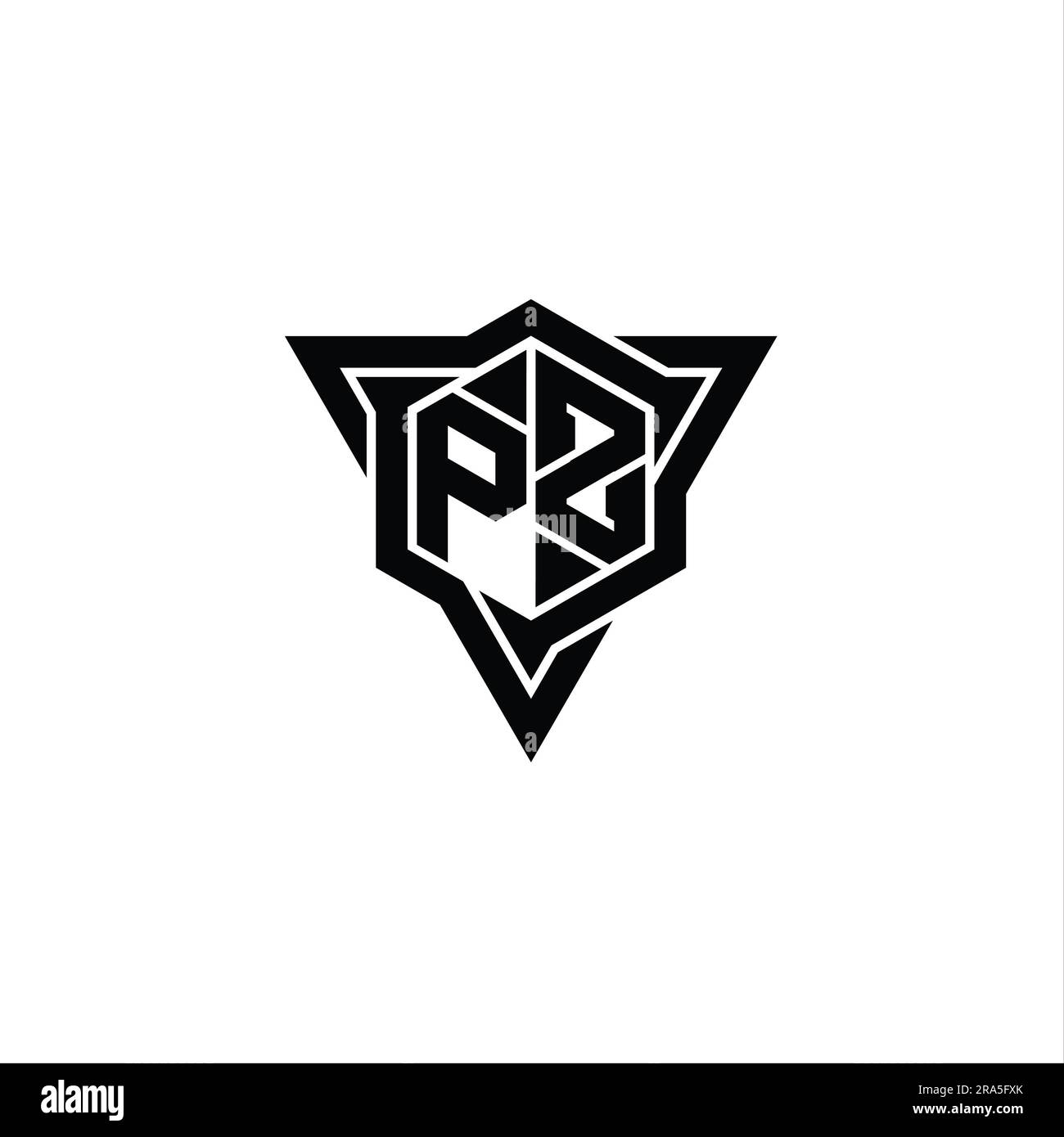 PZ Letter Logo monogram hexagon shape with triangle outline sharp slice style design template ...
