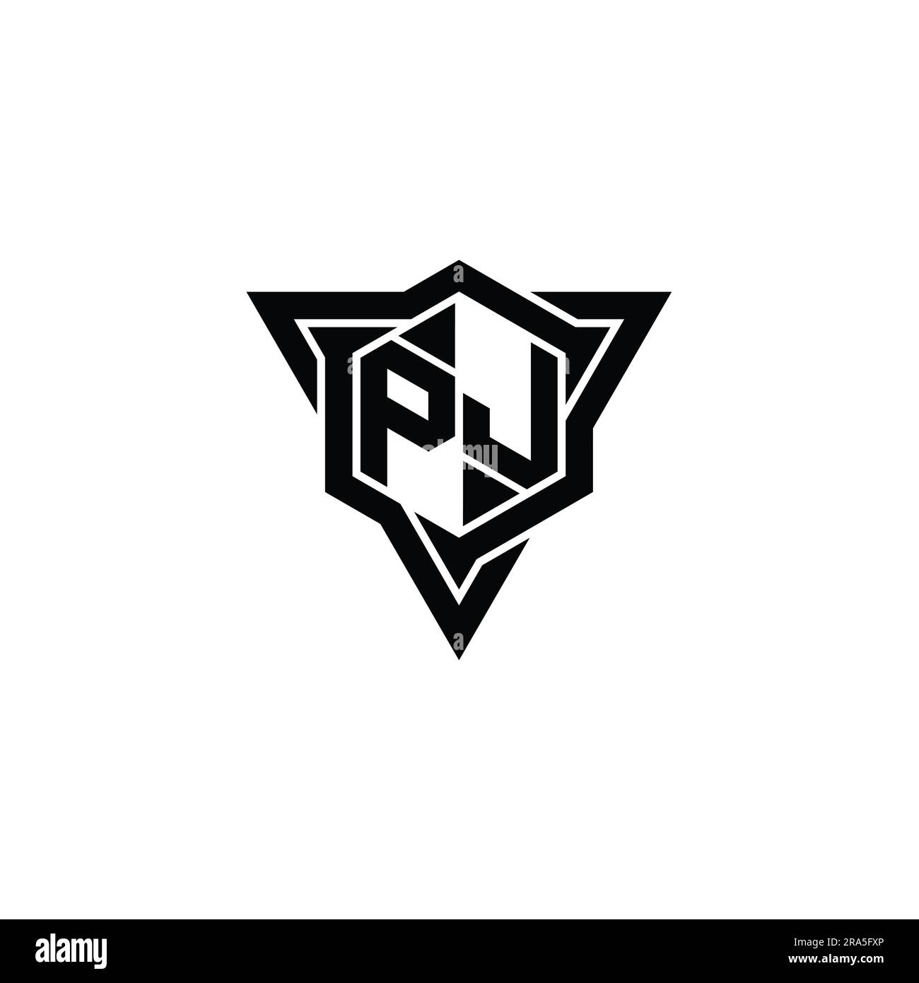 PJ Letter Logo monogram hexagon shape with triangle outline sharp slice ...