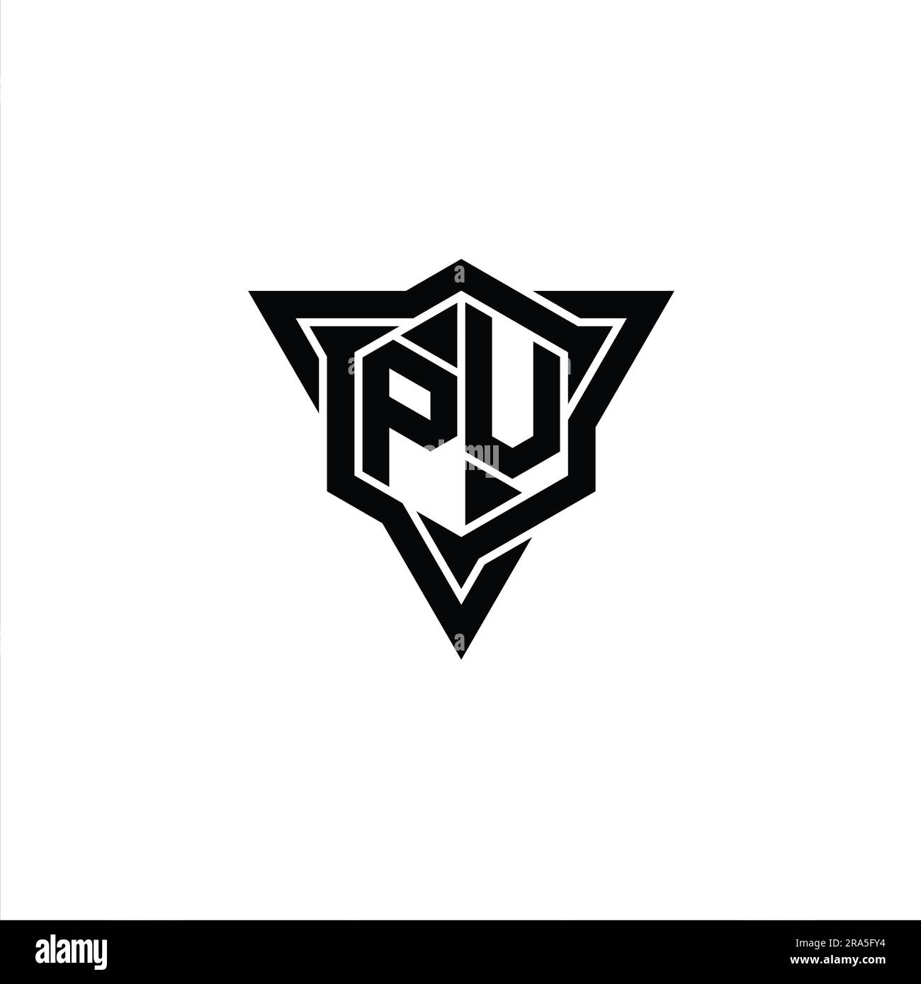 PV Letter Logo monogram hexagon shape with triangle outline sharp slice ...