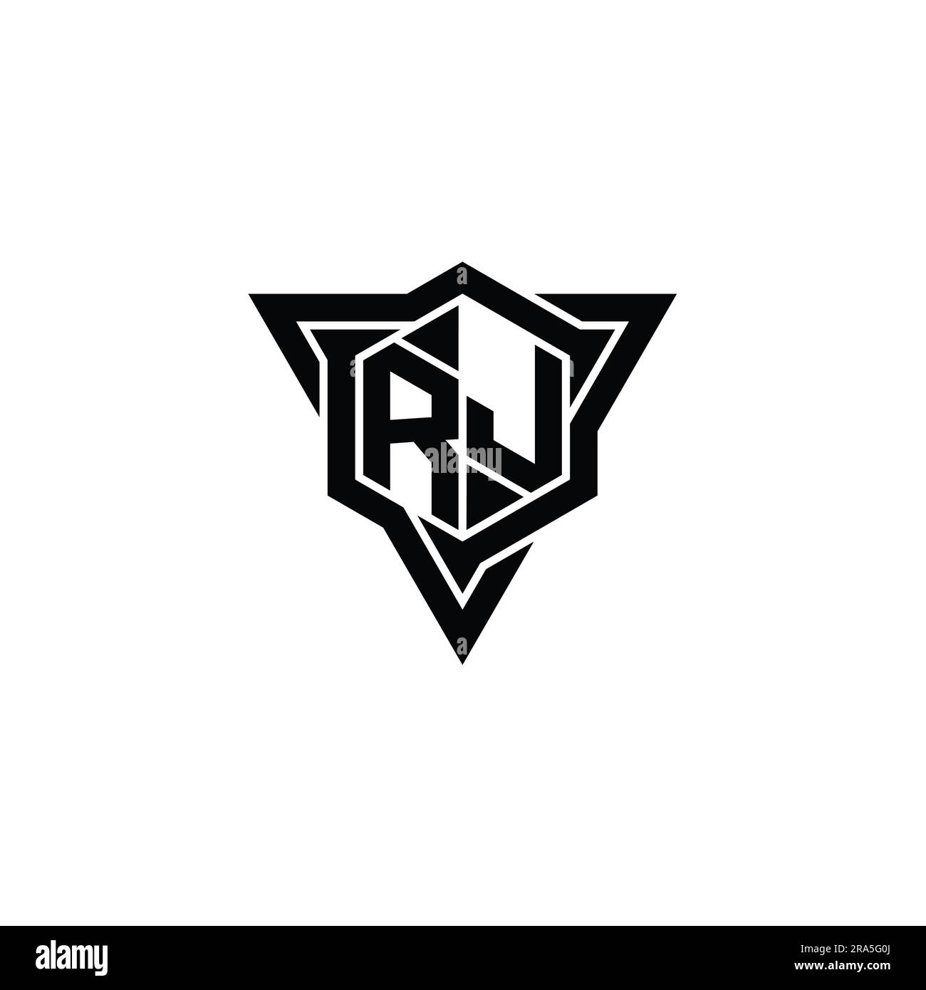 Rj Letter Logo Monogram Hexagon Shape With Triangle Outline Sharp Slice Style Design Template