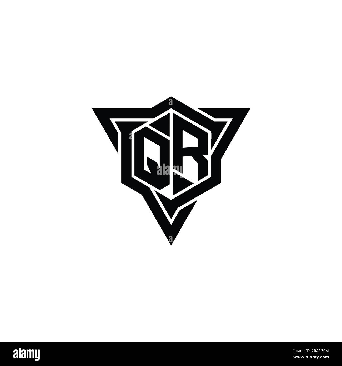 Qr Letter Logo Monogram Hexagon Shape With Triangle Outline Sharp Slice Style Design Template