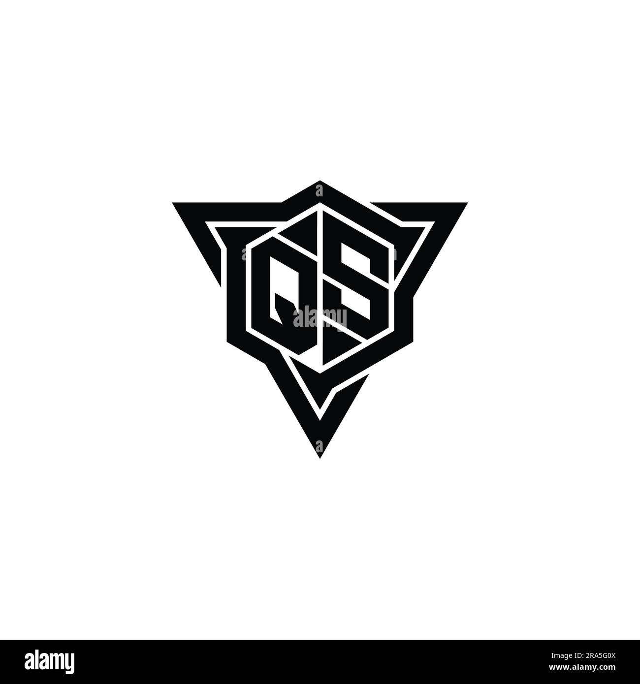 Qs Letter Logo Monogram Hexagon Shape With Triangle Outline Sharp Slice Style Design Template