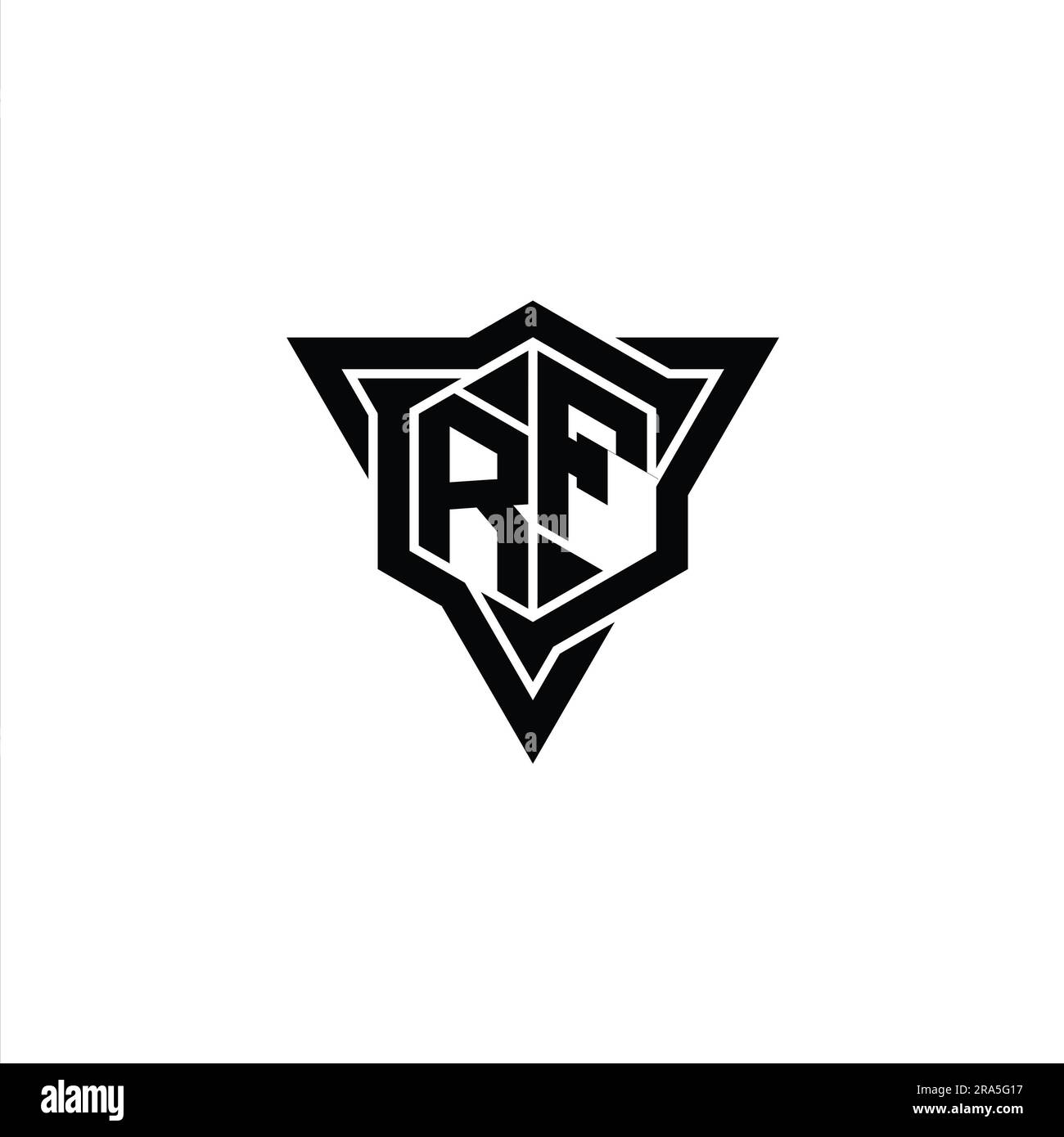 RF Letter Logo monogram hexagon shape with triangle outline sharp slice style design template ...
