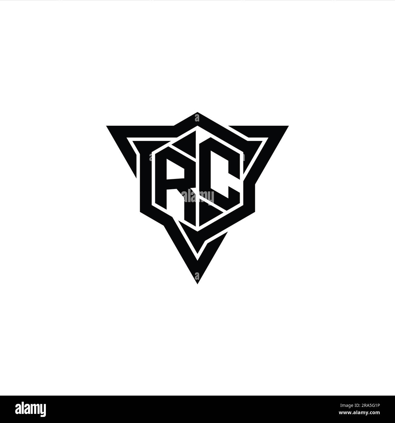 RC Letter Logo monogram hexagon shape with triangle outline sharp slice style design template ...