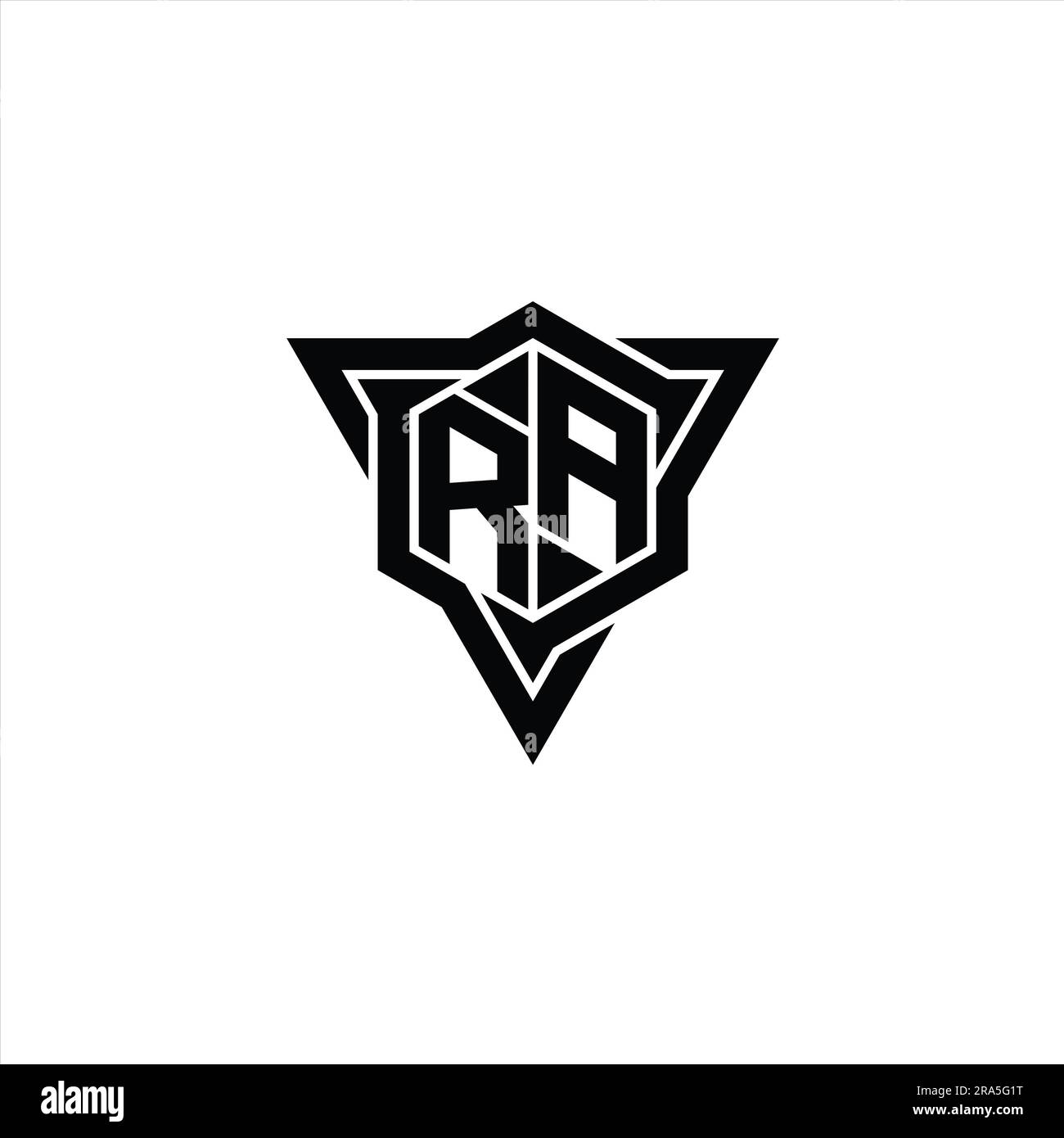 RA Letter Logo monogram hexagon shape with triangle outline sharp slice ...