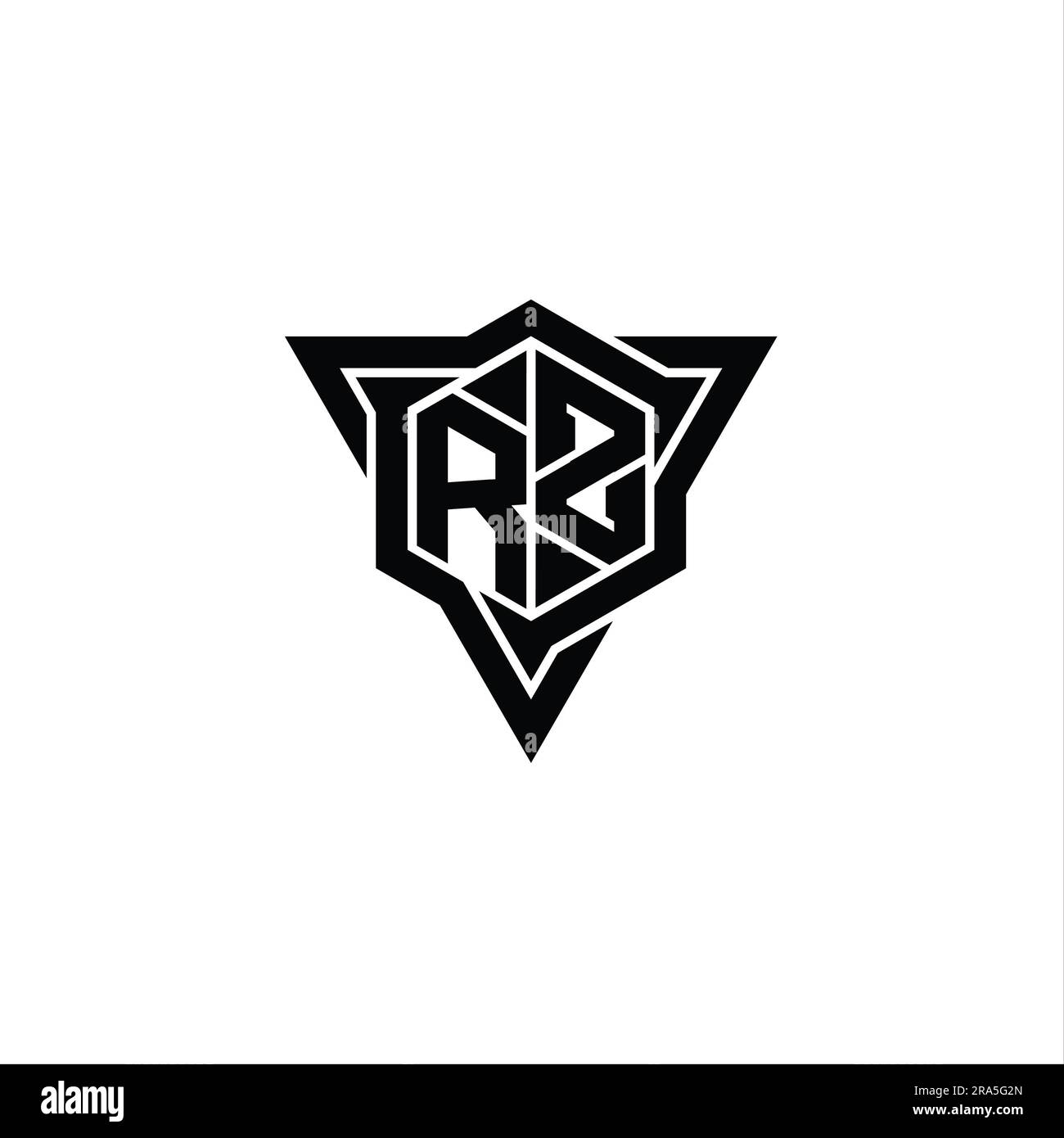 RZ Letter Logo monogram hexagon shape with triangle outline sharp slice ...