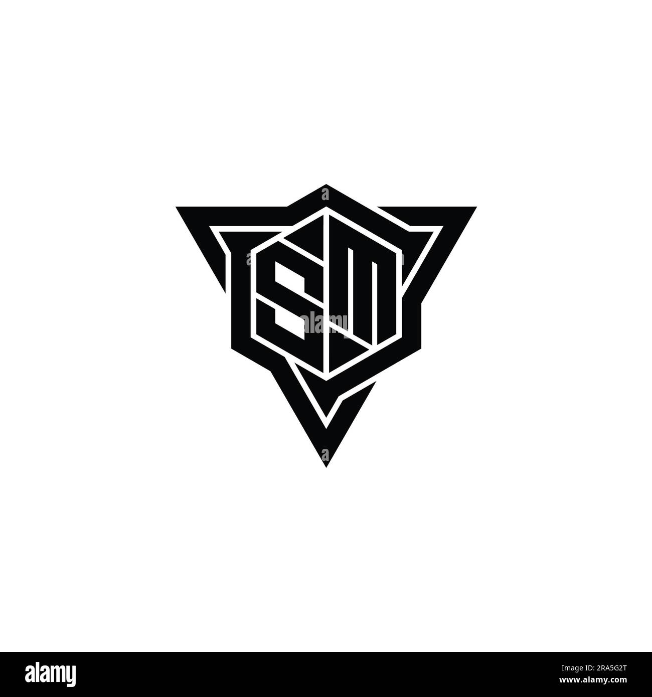 SM Letter Logo monogram hexagon shape with triangle outline sharp slice style design template ...