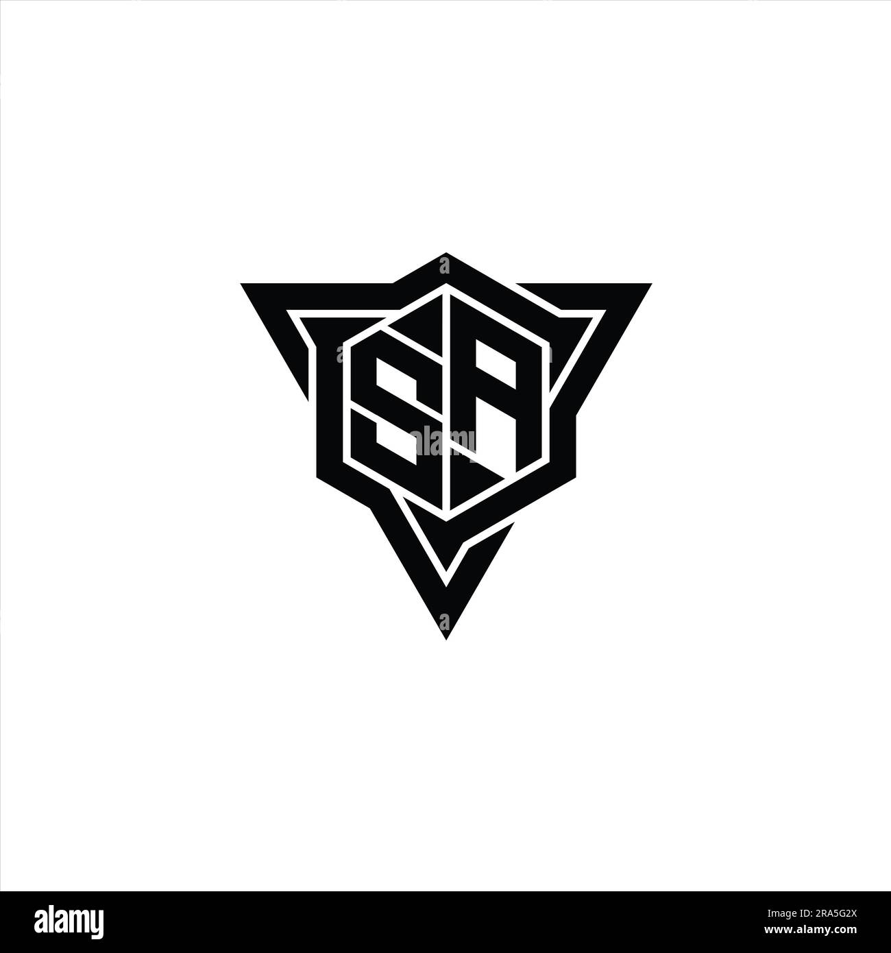 SA Letter Logo monogram hexagon shape with triangle outline sharp slice ...