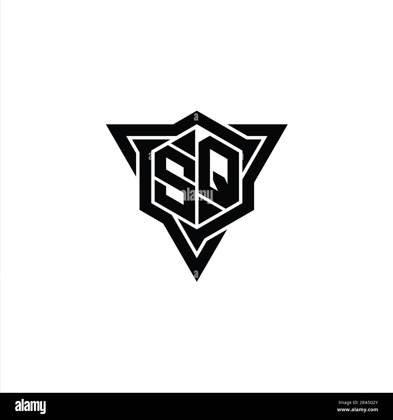 SQ Letter Logo monogram hexagon shape with triangle outline sharp slice ...
