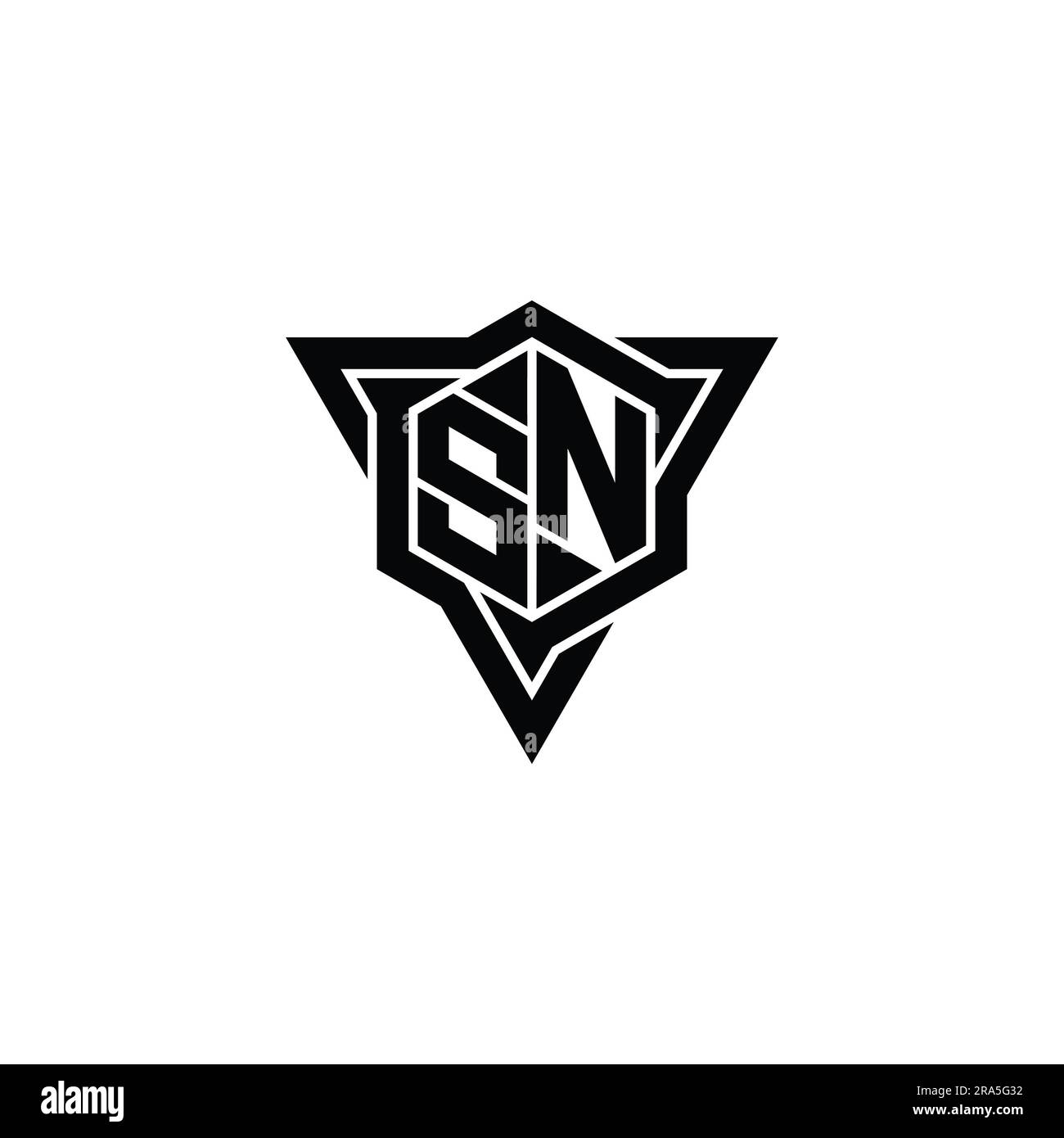 SN Letter Logo monogram hexagon shape with triangle outline sharp slice ...