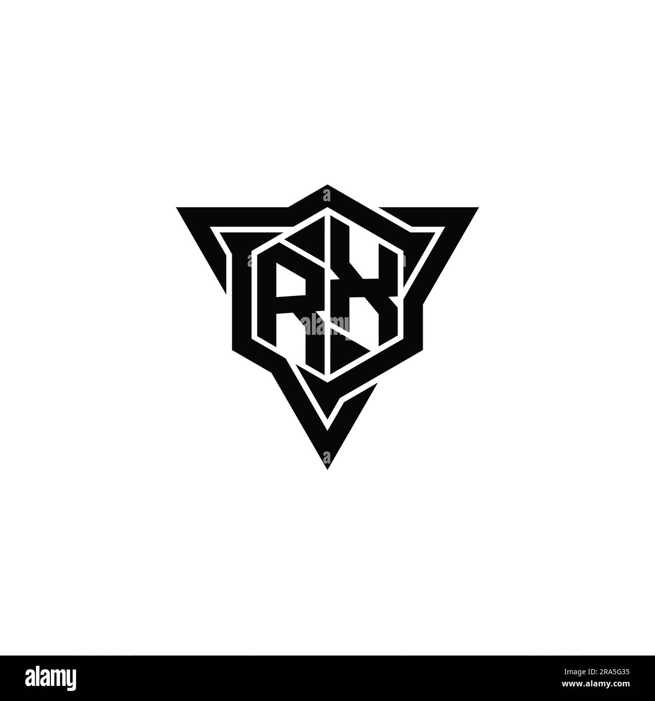 RX Letter Logo monogram hexagon shape with triangle outline sharp slice style design template ...