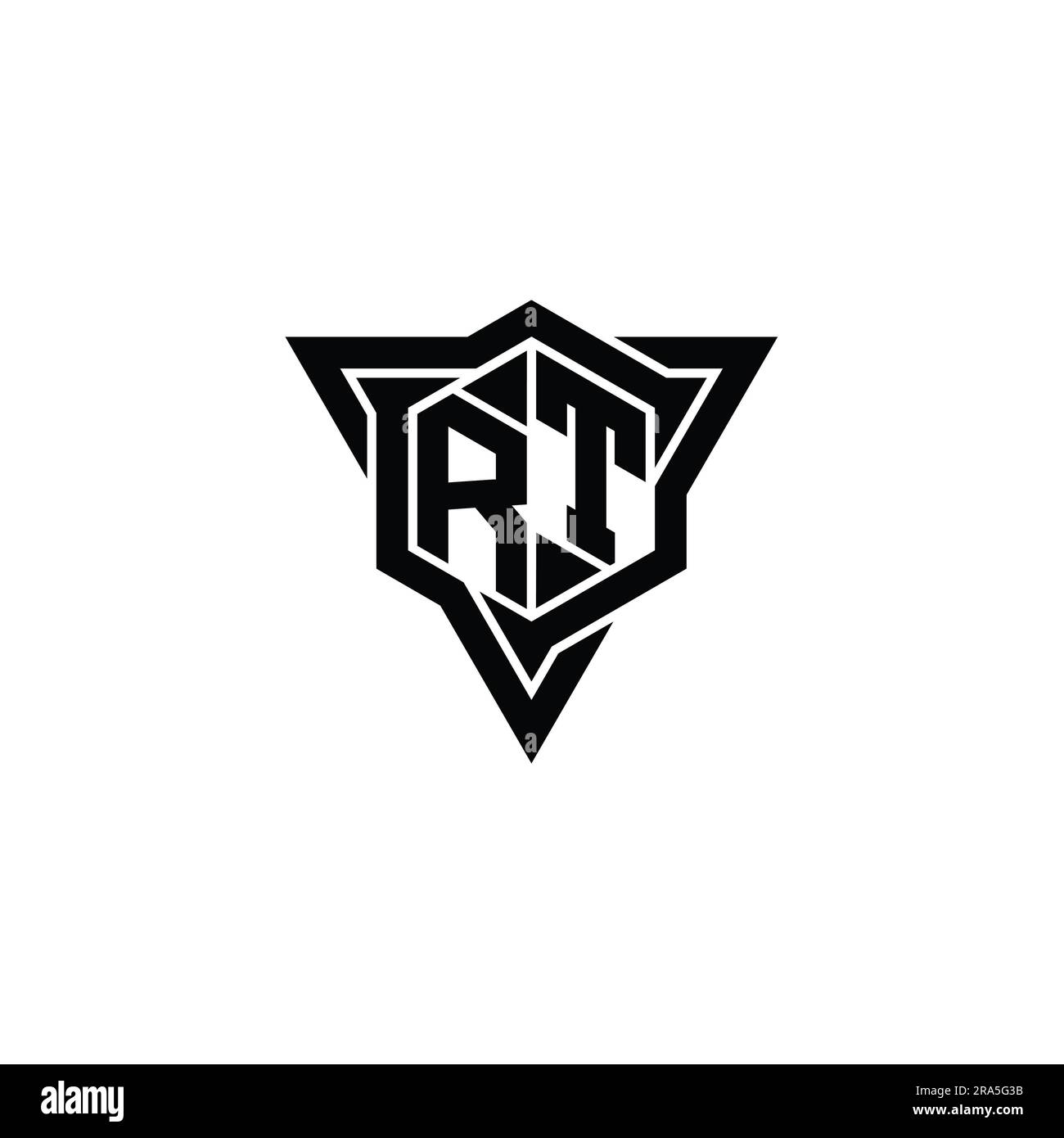 RT Letter Logo monogram hexagon shape with triangle outline sharp slice style design template ...