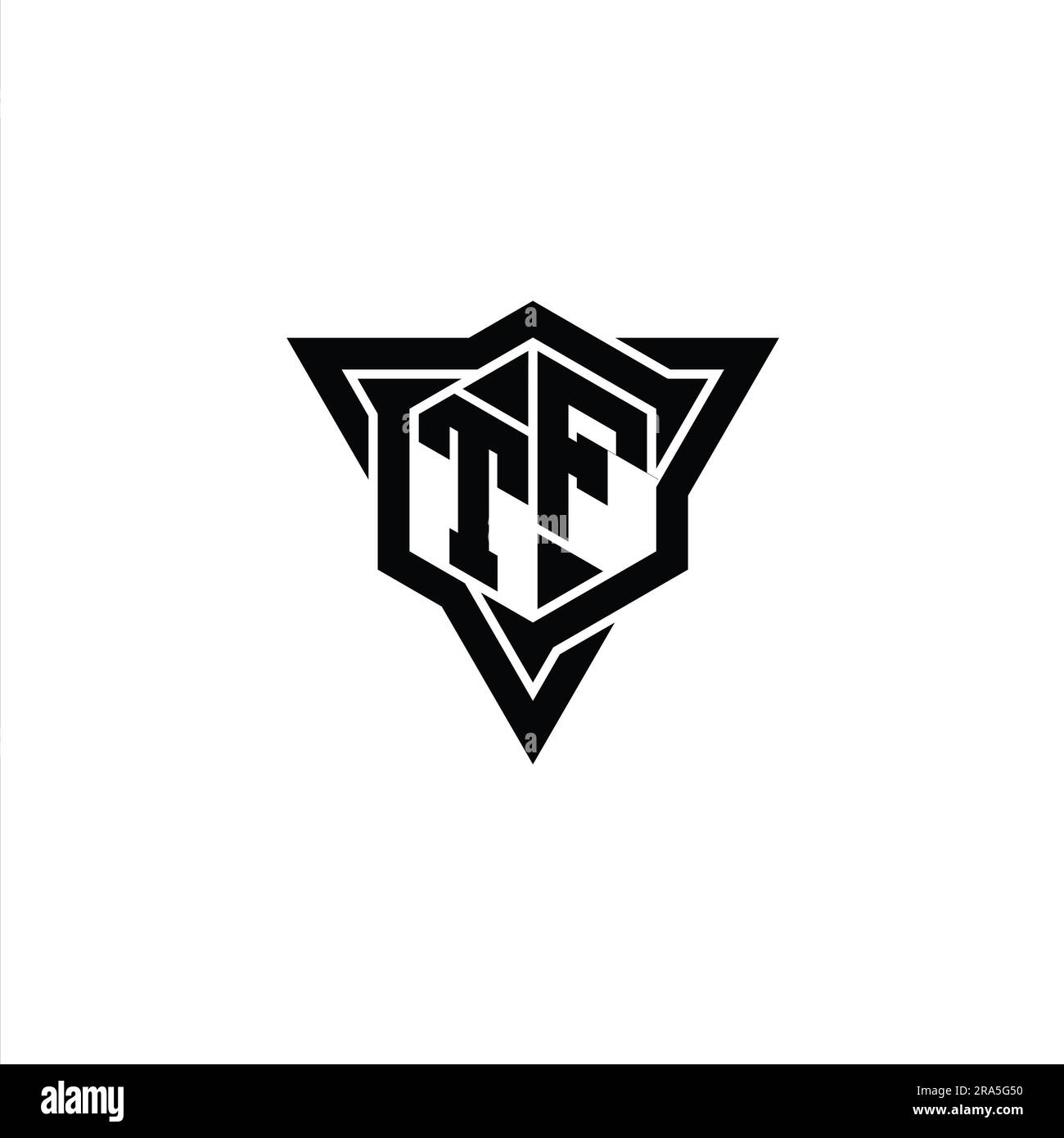 Tf Letter Logo Monogram Hexagon Shape With Triangle Outline Sharp Slice Style Design Template