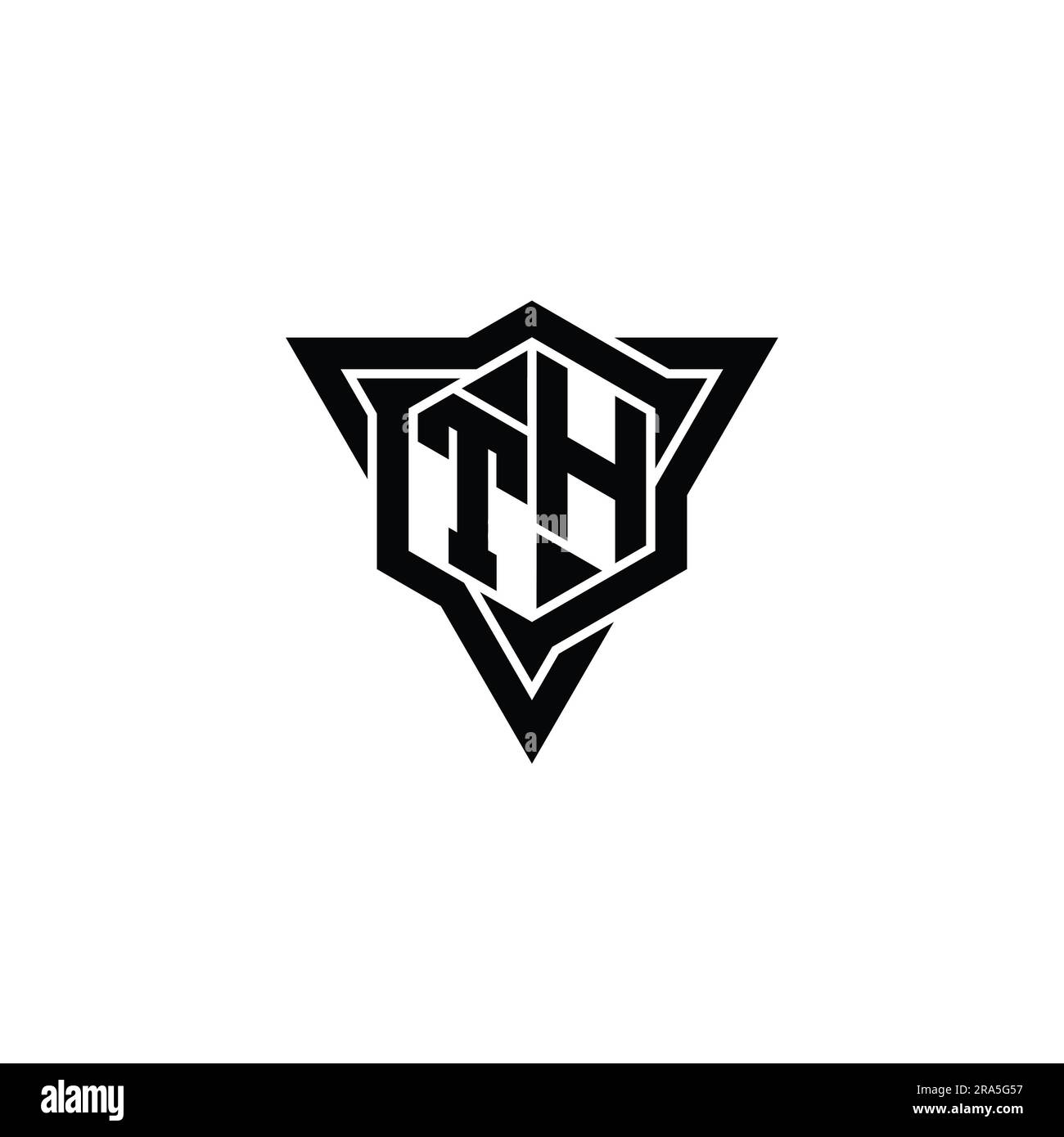 TH Letter Logo monogram hexagon shape with triangle outline sharp slice ...