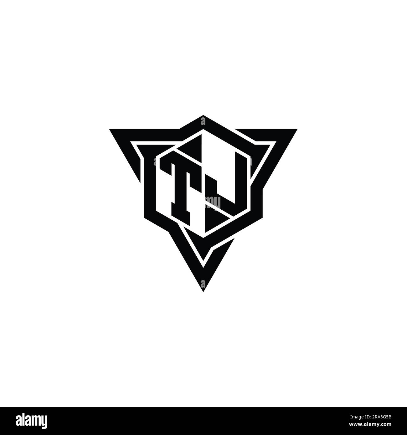 Tj Letter Logo Monogram Hexagon Shape With Triangle Outline Sharp Slice Style Design Template