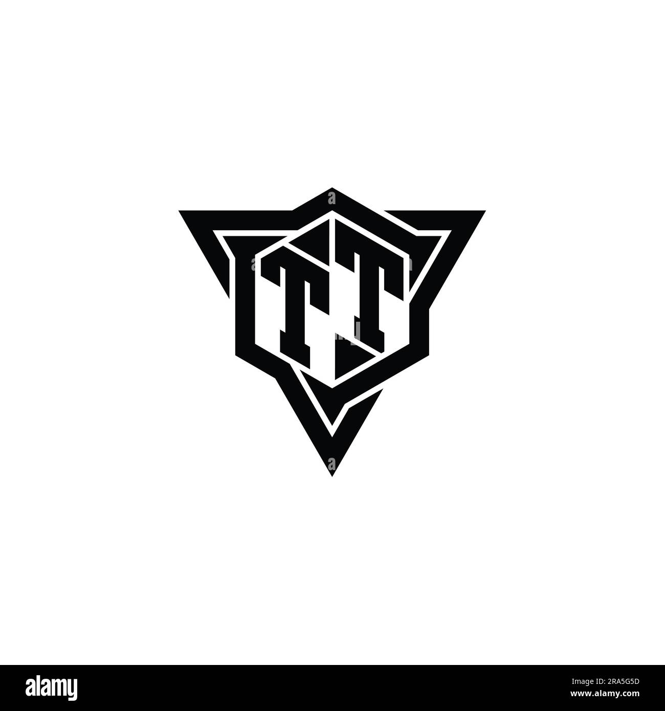 TT Letter Logo monogram hexagon shape with triangle outline sharp slice ...