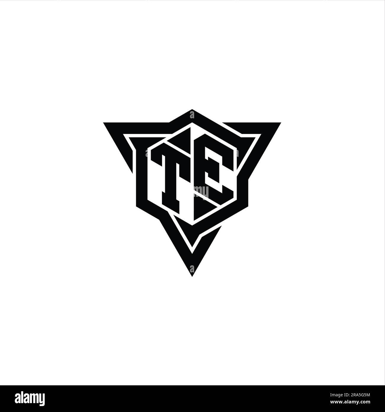 TE Letter Logo monogram hexagon shape with triangle outline sharp slice ...